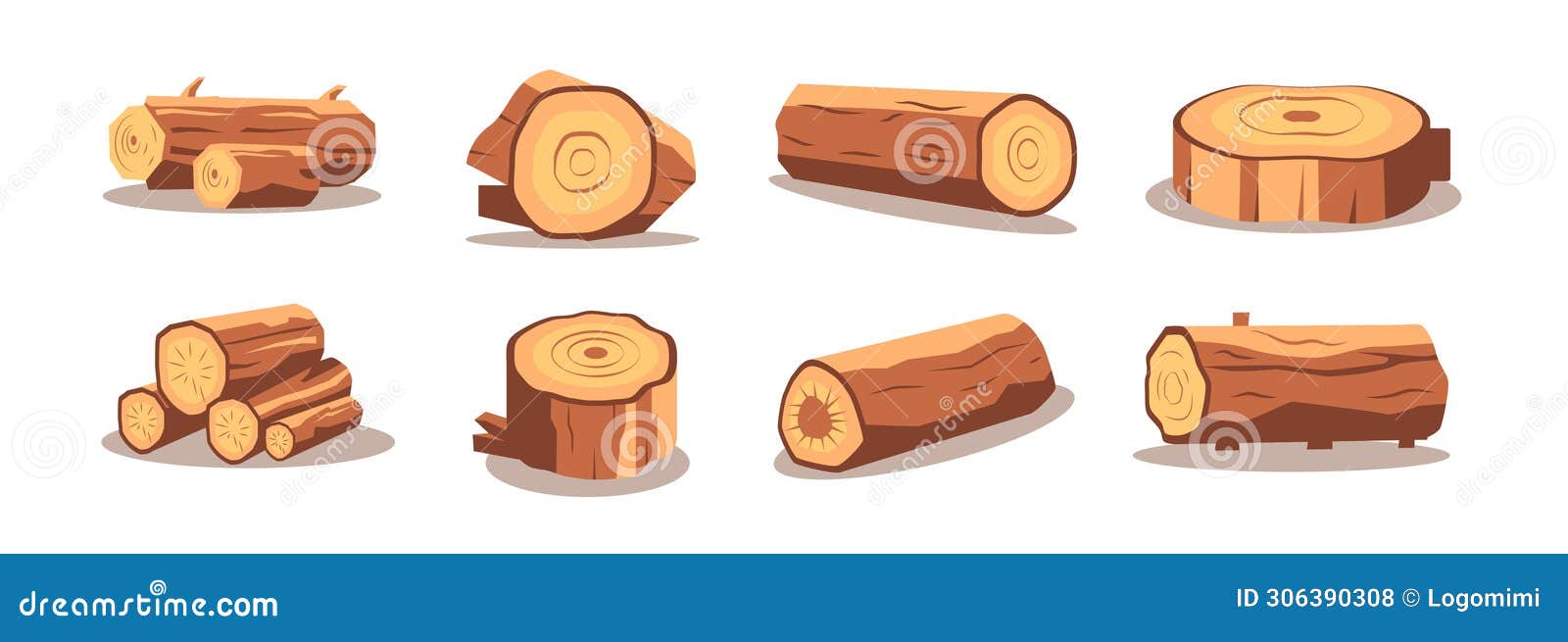 Collection of Wood Logs for Lumber Industry, Flat Vector Illustration ...
