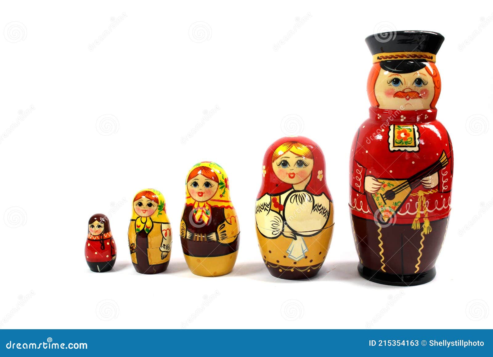 Collection of Wooden Nesting Stacking Dolls on White Background Stock ...