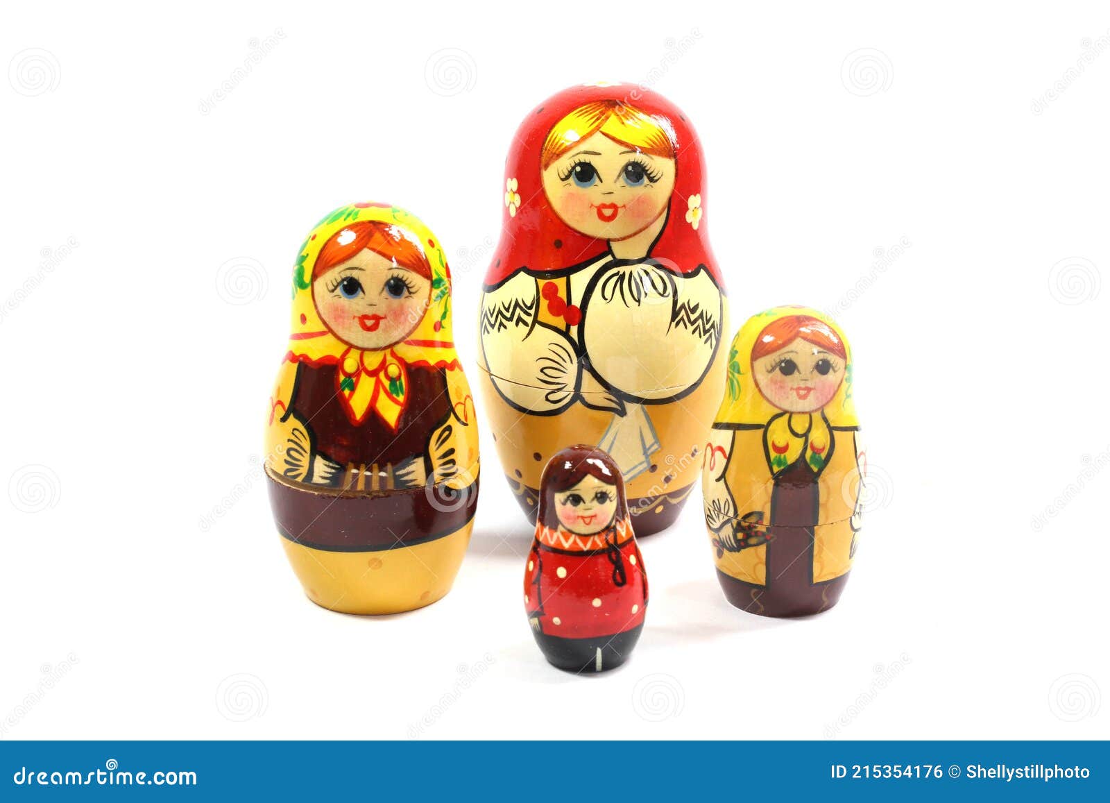 Collection of Wooden Nesting Stacking Dolls on White Background Stock ...