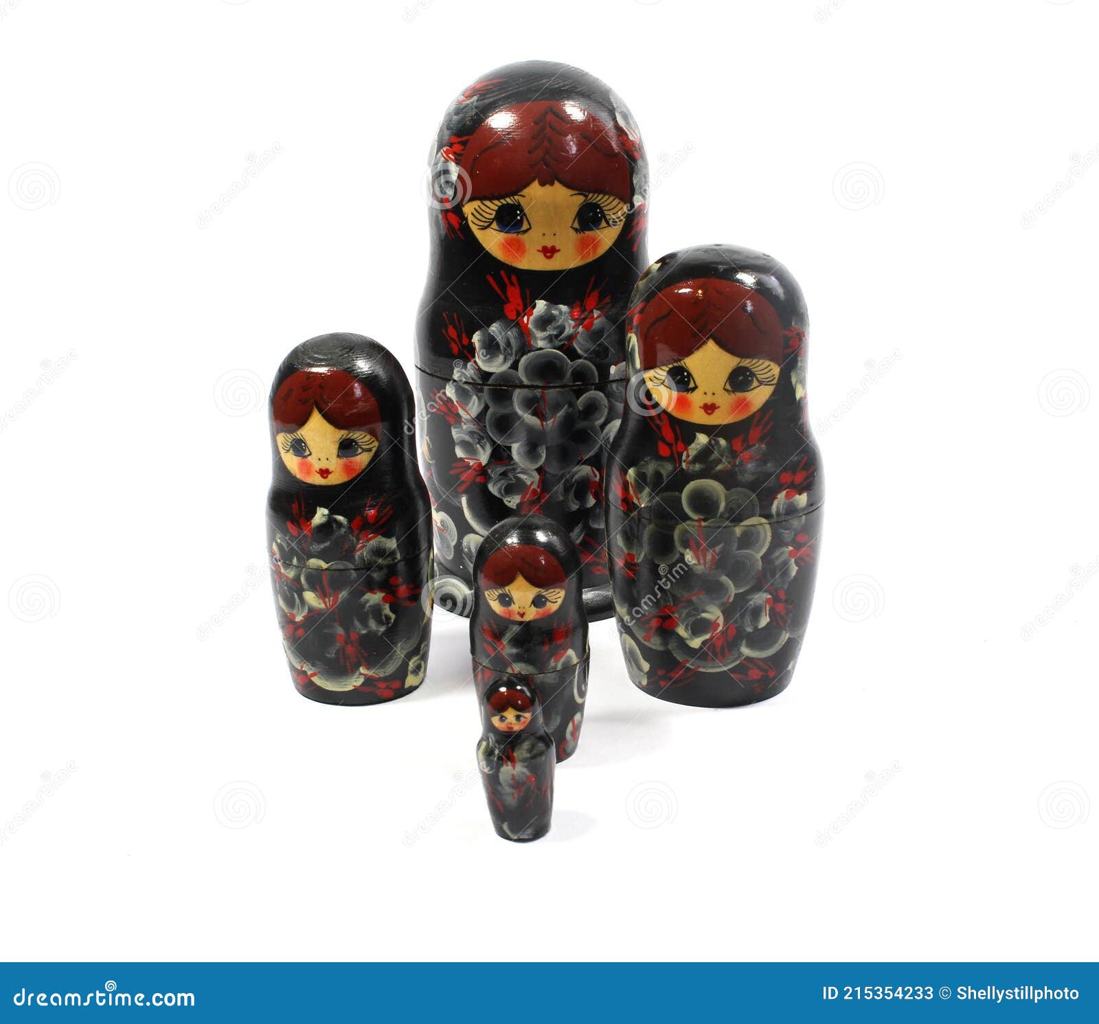 Collection of Wooden Nesting Stacking Dolls on White Background Stock ...