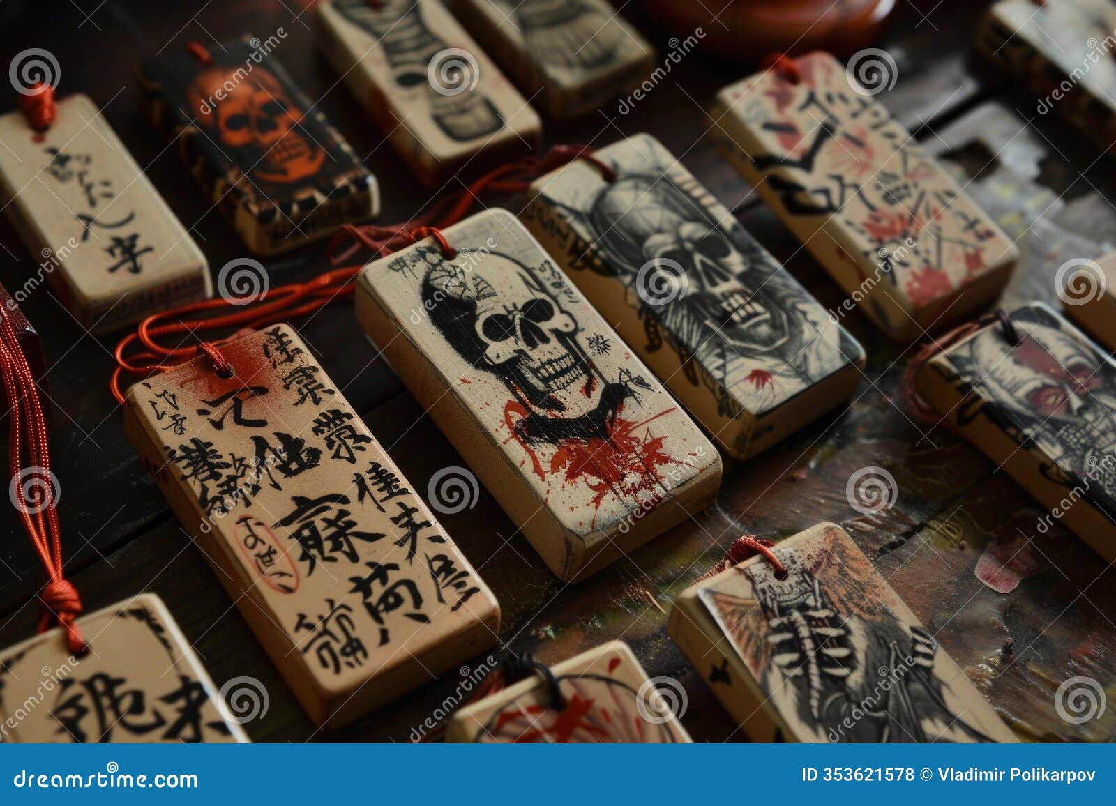 Collection of Wooden Tags with Asian Writing, Perfect for Adding an ...