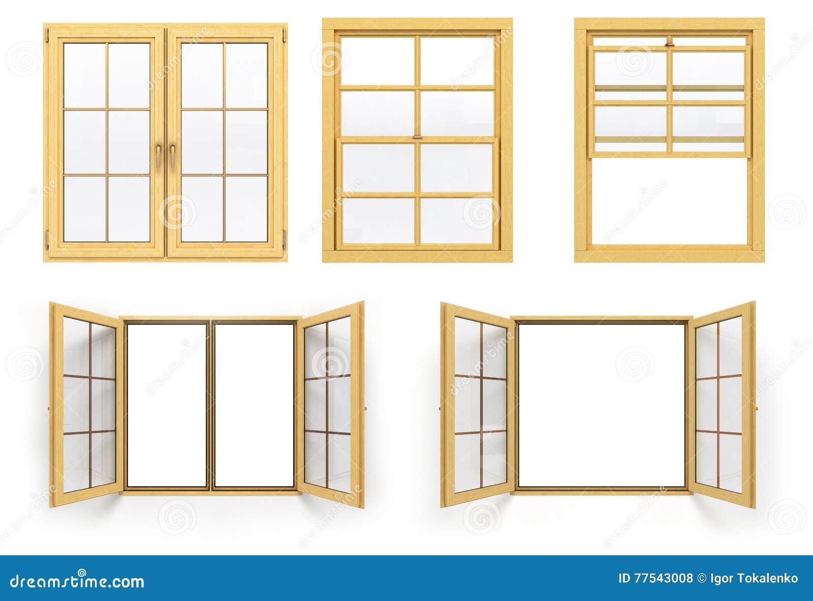 Collection of Wooden Windows 3d Render Stock Illustration ...