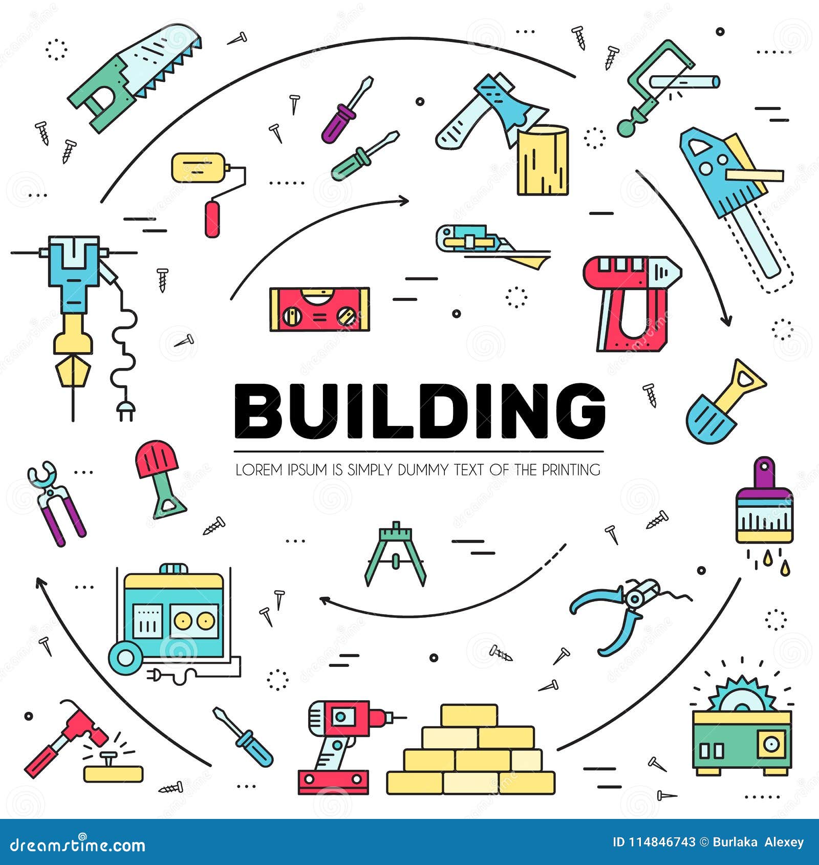 Collection of Working Tools Icons Items Design. Construction ...