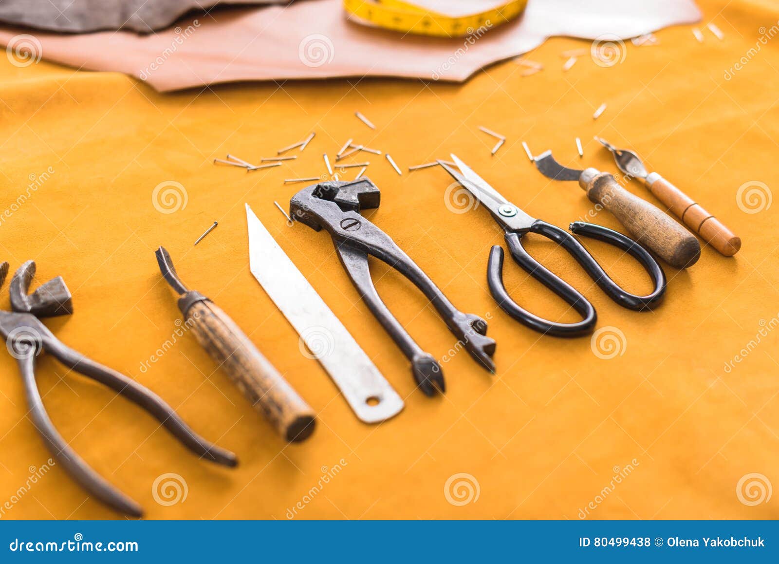 Collection of Workman Equipment on a Table Stock Photo - Image of ...