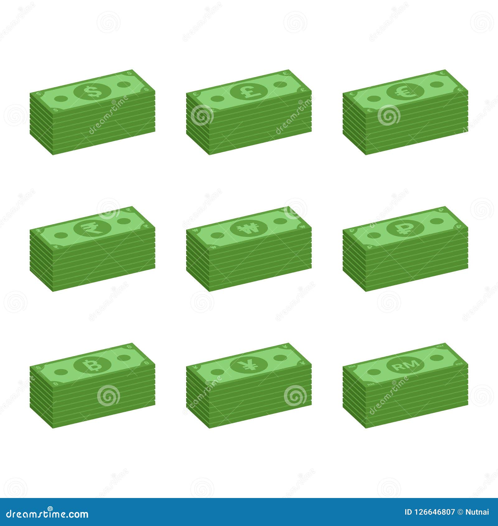 Stack of Banknotes, Collection of World Currency Banknotes - Vector ...