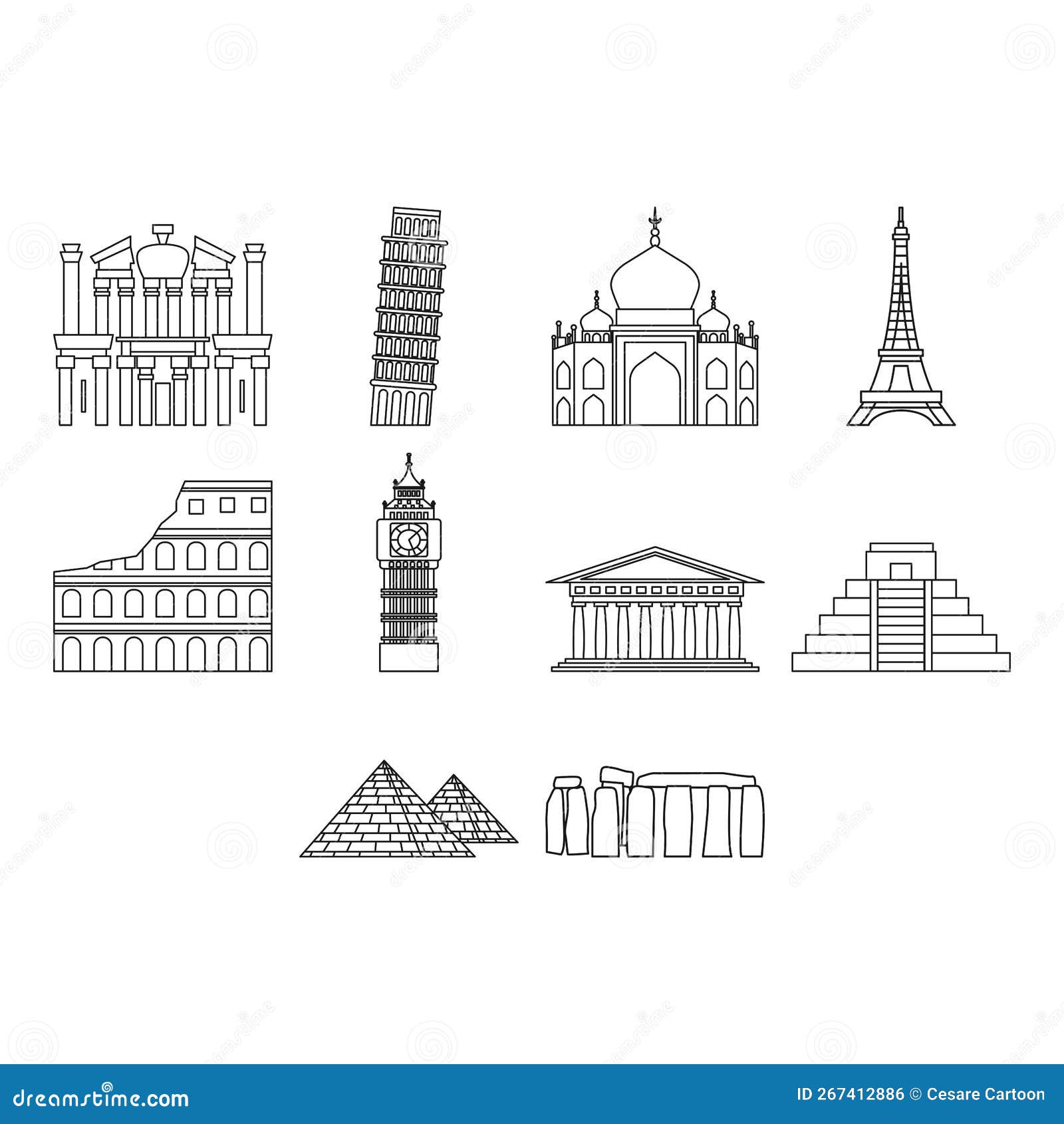 World landmark icon set stock vector. Illustration of eiffel - 267412886