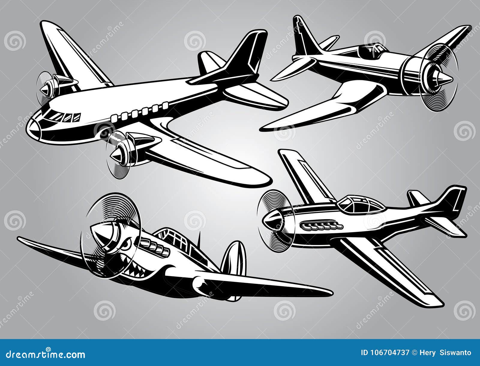 Collection of World War 2 Military Aircraft Stock Vector - Illustration ...