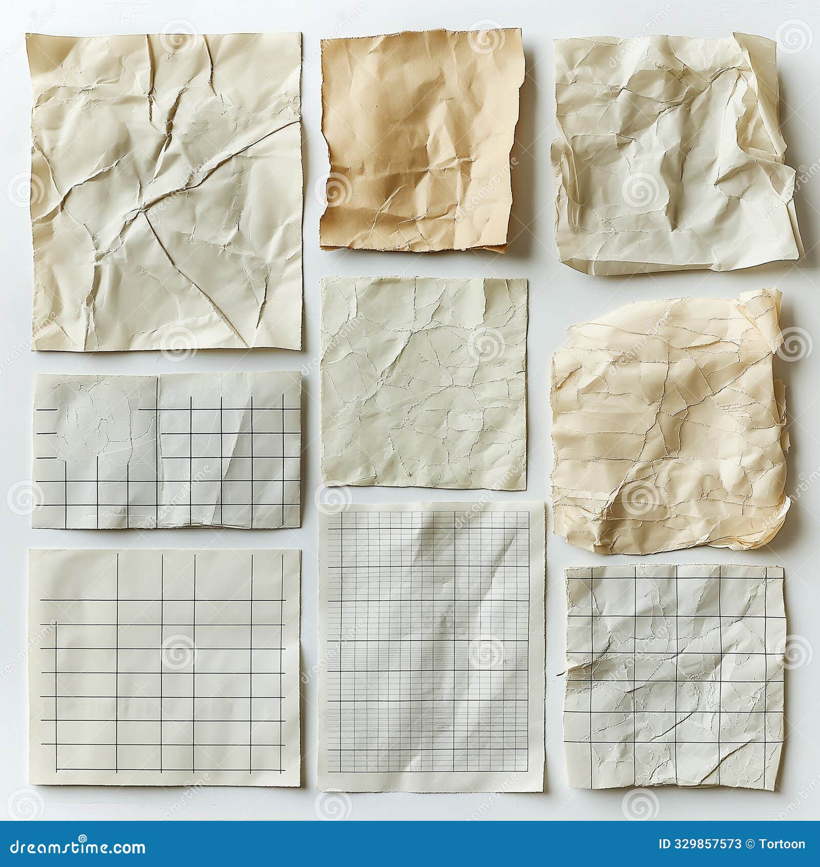 A Collection of Wrinkled and Aged Paper Sheets, Featuring Graph and ...