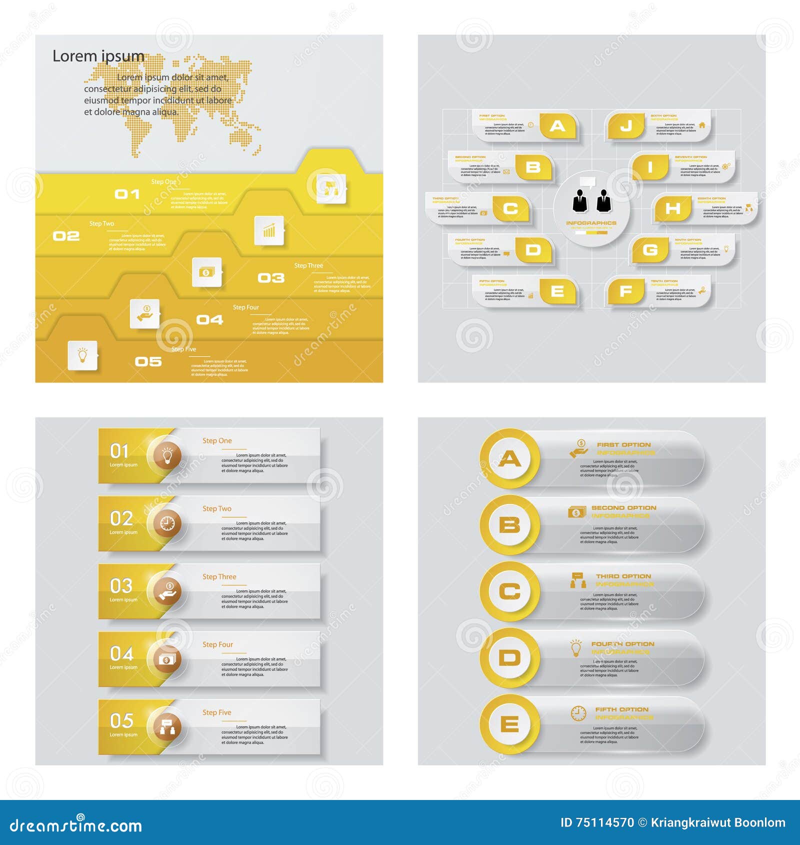 Collection of 4 Yellow Color Template/graphic or Website Layout. Vector ...