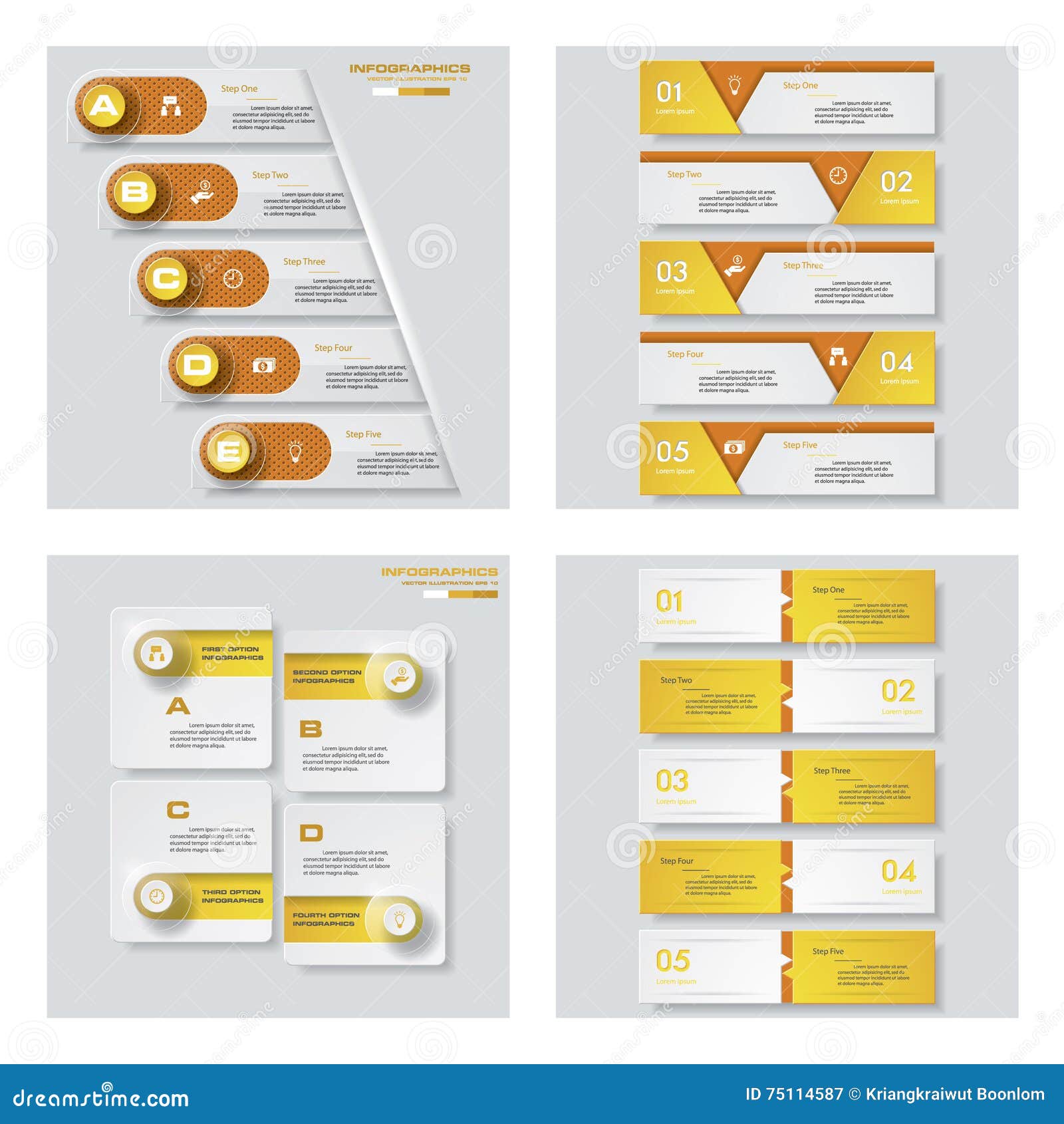 Collection of 4 Yellow Color Template/graphic or Website Layout. Vector ...