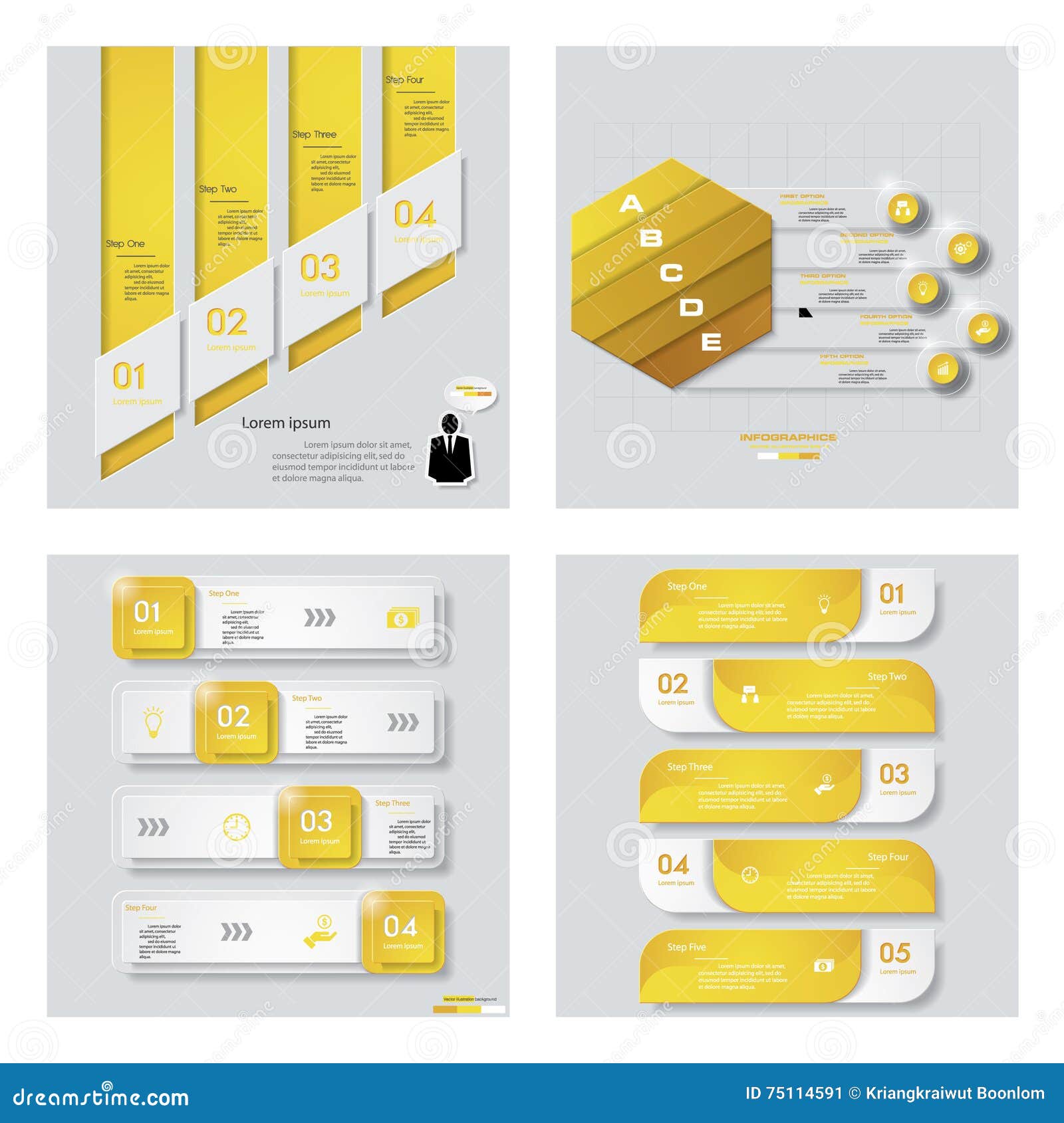 Collection of 4 Yellow Color Template/graphic or Website Layout. Vector ...