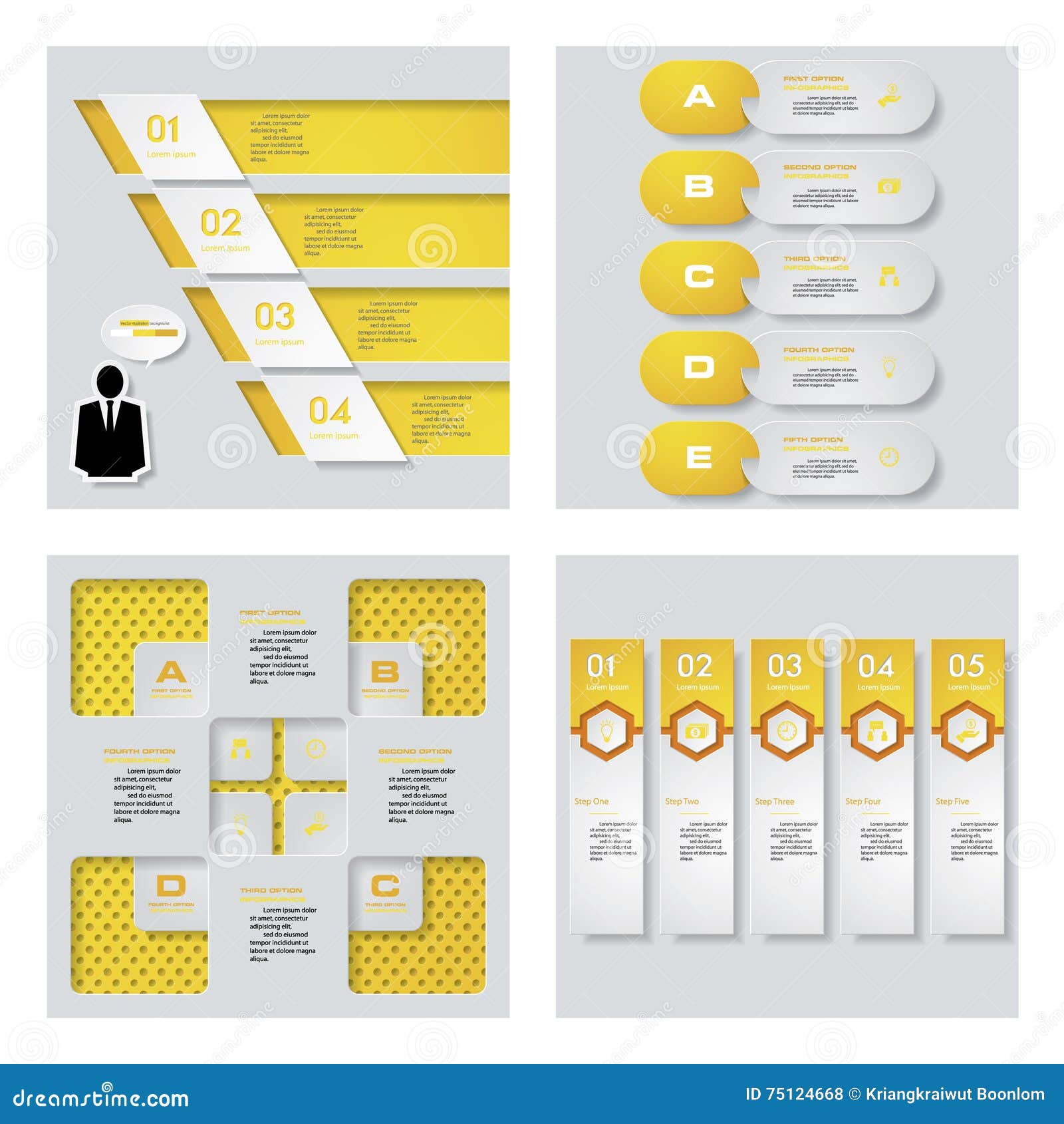 Collection of 4 Yellow Color Template/graphic or Website Layout. Vector ...
