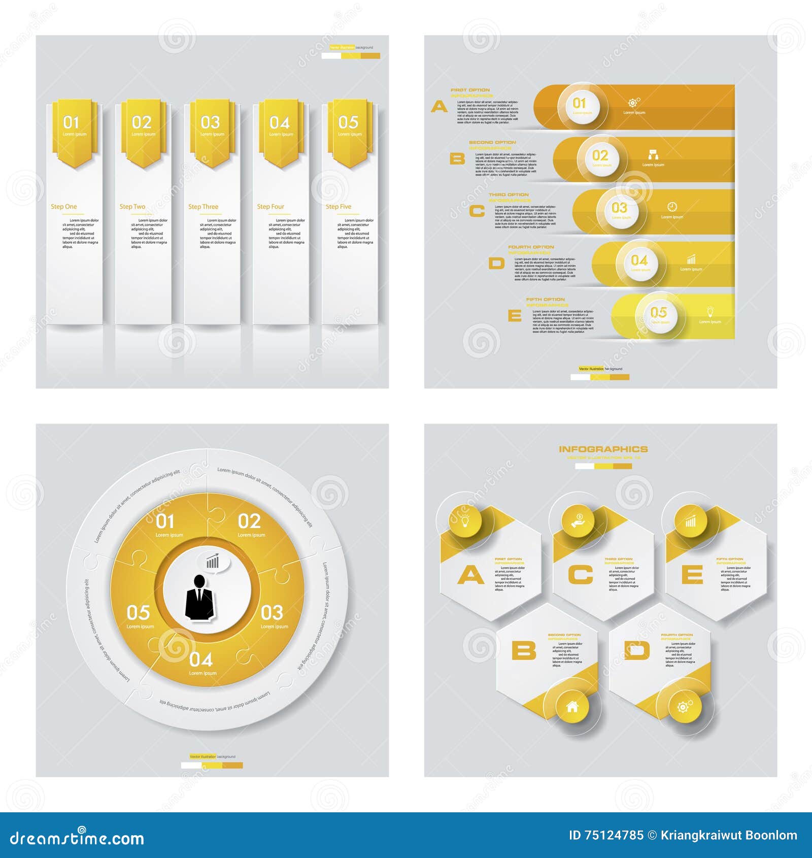 Collection of 4 Yellow Color Template/graphic or Website Layout. Vector ...
