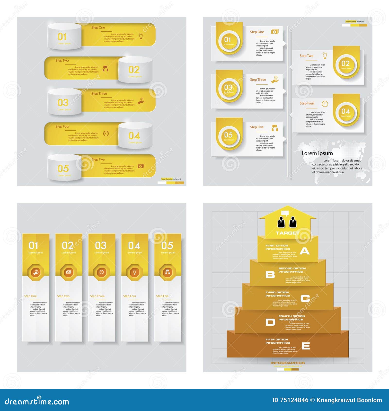 Collection of 4 Yellow Color Template/graphic or Website Layout. Vector ...