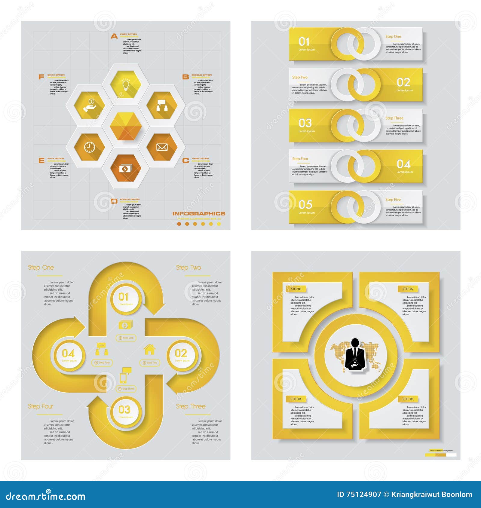 Collection of 4 Yellow Color Template/graphic or Website Layout. Vector ...