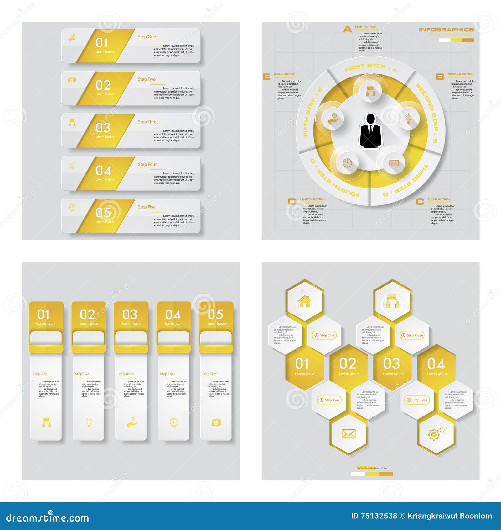 Collection of 4 Yellow Color Template/graphic or Website Layout. Vector ...