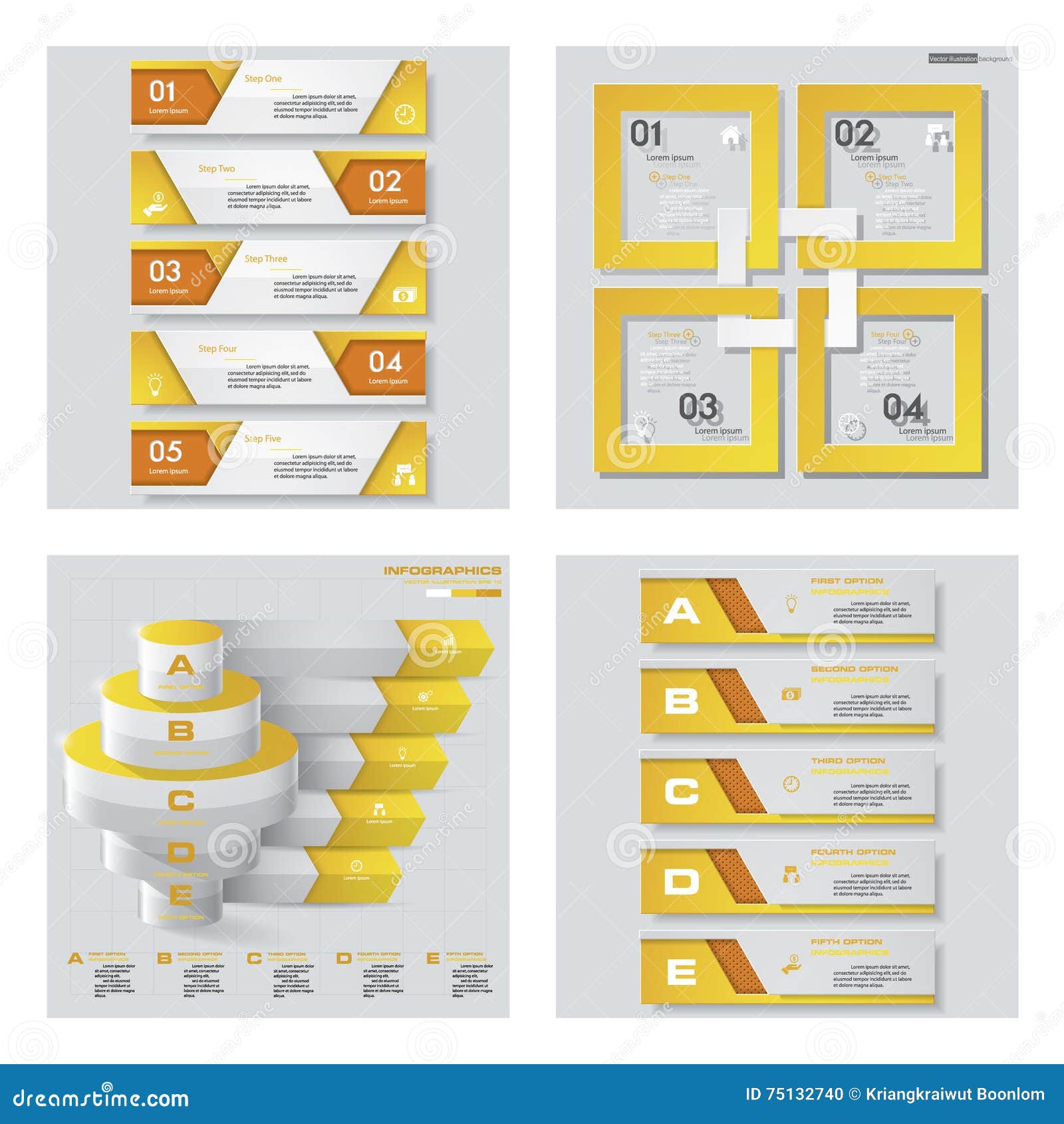 Collection of 4 Yellow Color Template/graphic or Website Layout. Vector ...