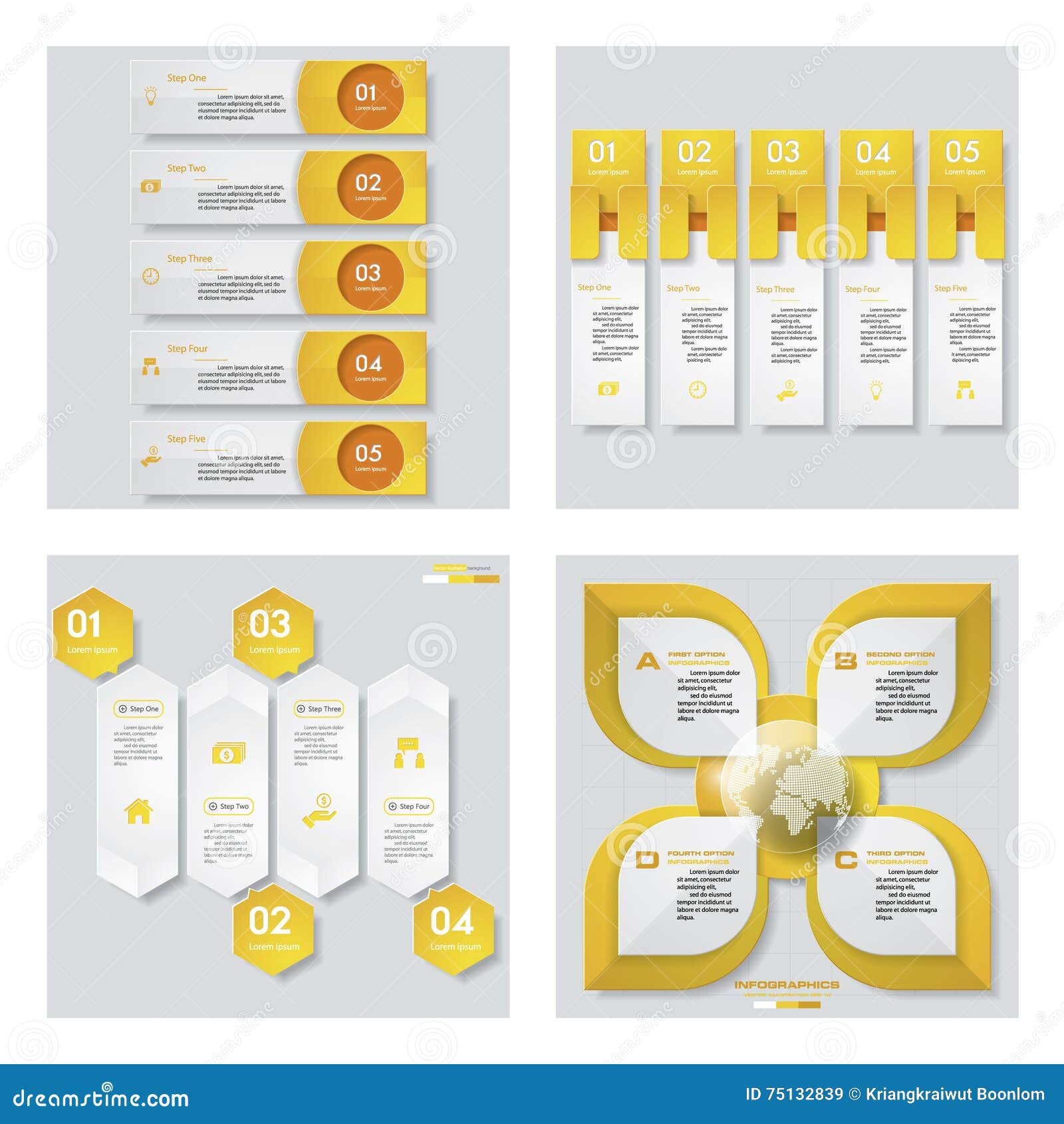 Collection of 4 Yellow Color Template/graphic or Website Layout. Vector ...