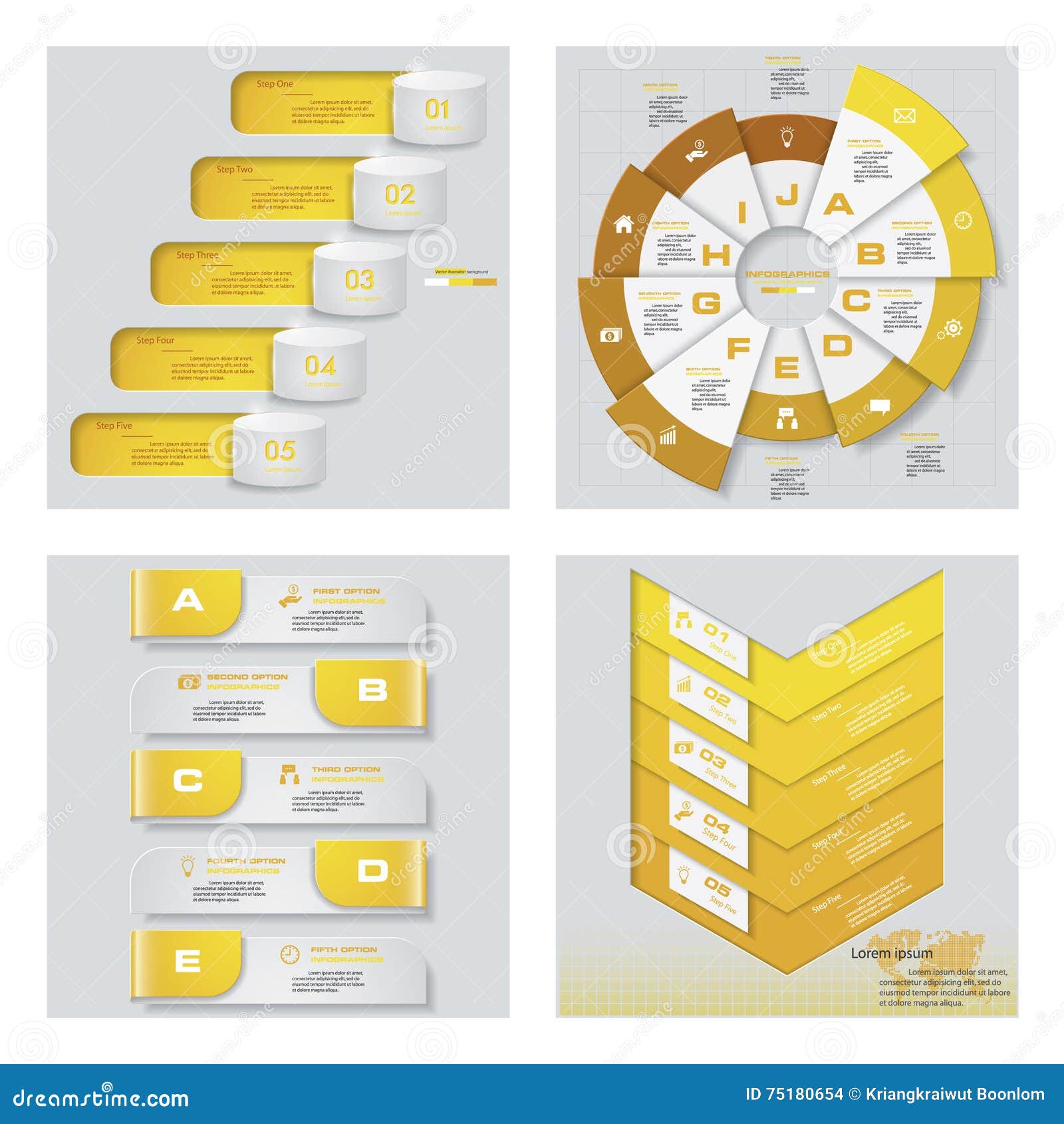 Collection of 4 Yellow Color Template/graphic or Website Layout. Vector ...