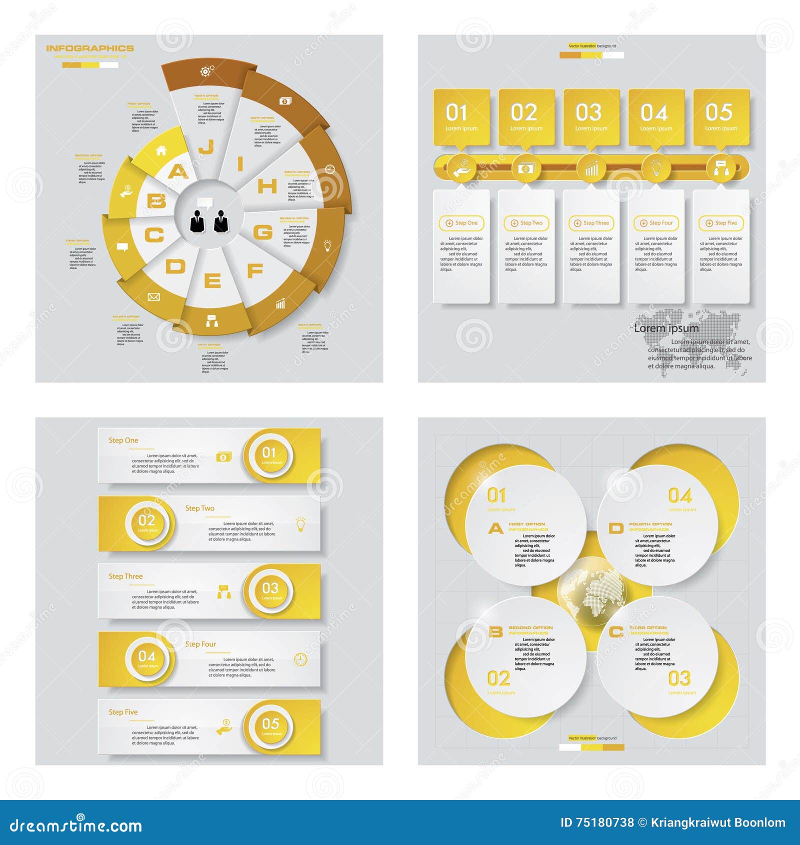 Collection of 4 Yellow Color Template/graphic or Website Layout. Vector ...
