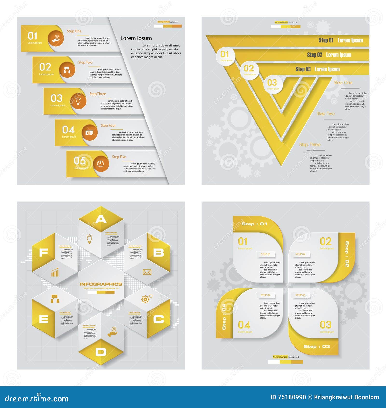 Collection of 4 Yellow Color Template/graphic or Website Layout. Vector ...