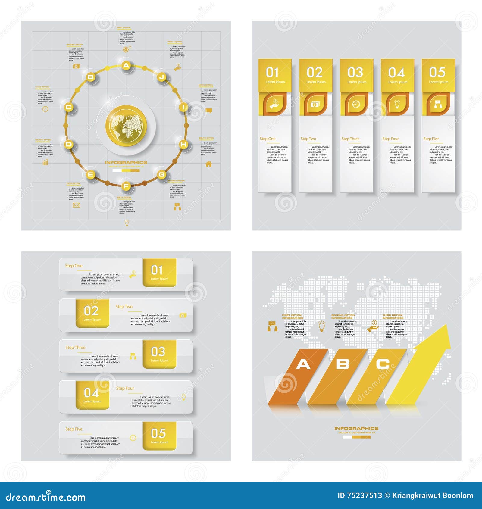 Collection of 4 Yellow Color Template/graphic or Website Layout. Vector ...