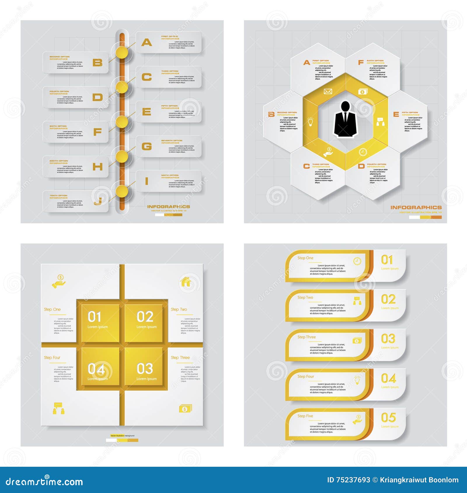 Collection of 4 Yellow Color Template/graphic or Website Layout. Vector ...