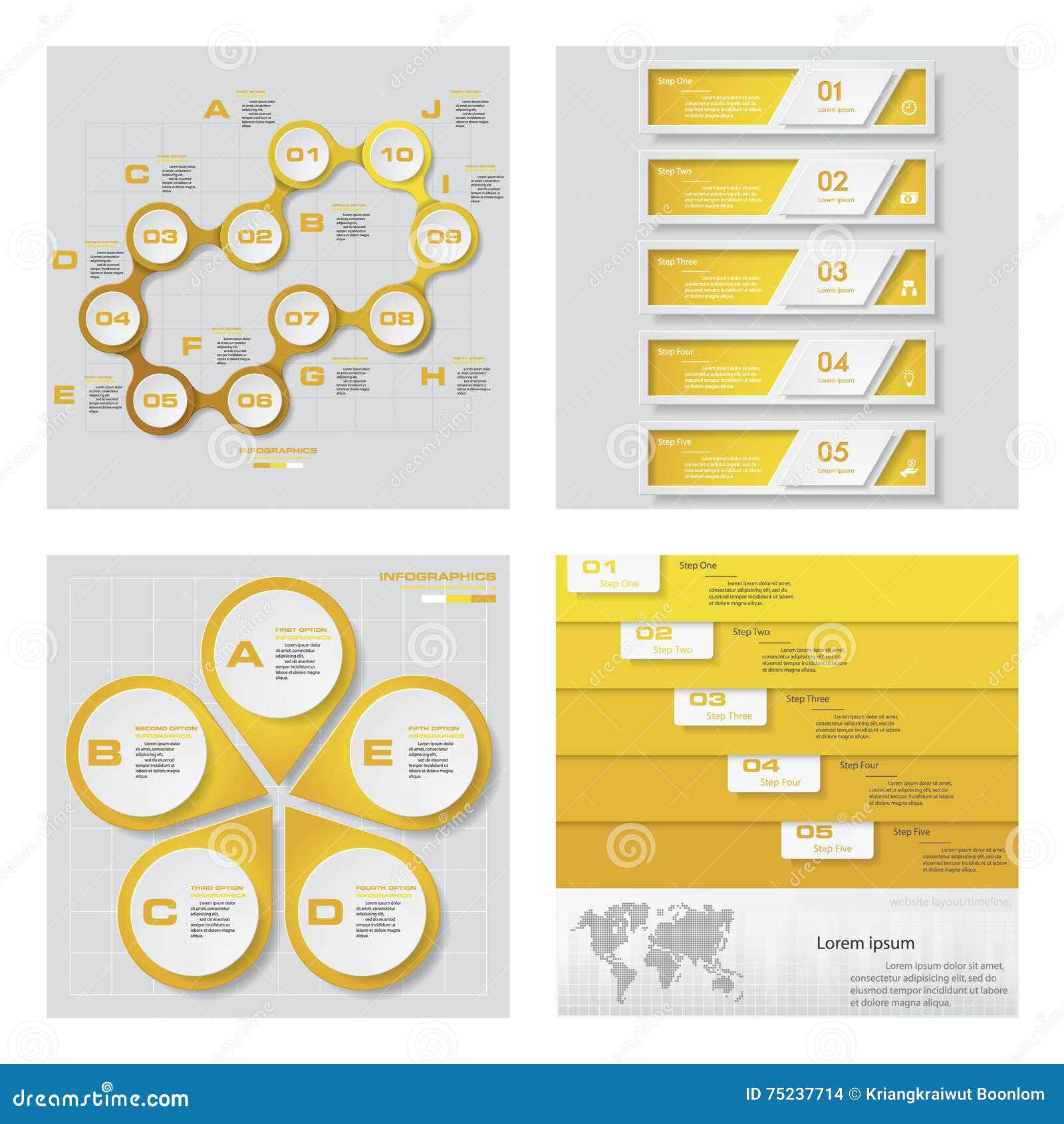 Collection of 4 Yellow Color Template/graphic or Website Layout. Vector ...