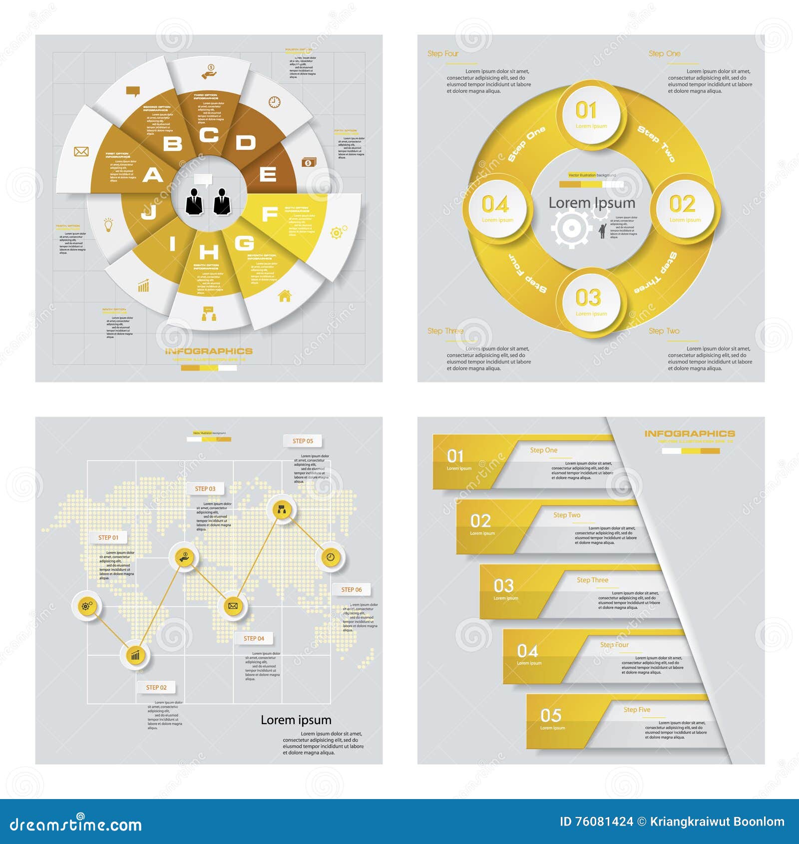 Collection of 4 Yellow Color Template/graphic or Website Layout. Vector ...