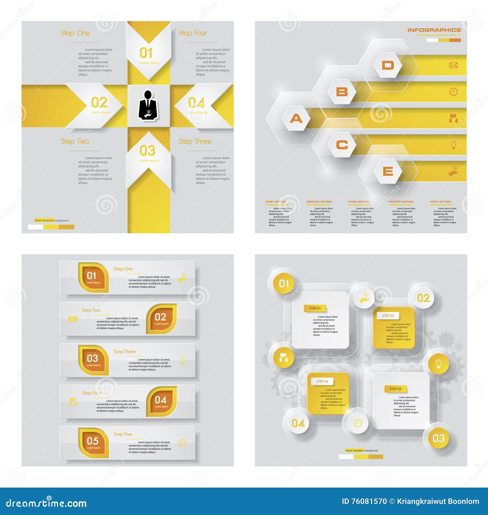 Collection of 4 Yellow Color Template/graphic or Website Layout. Vector ...