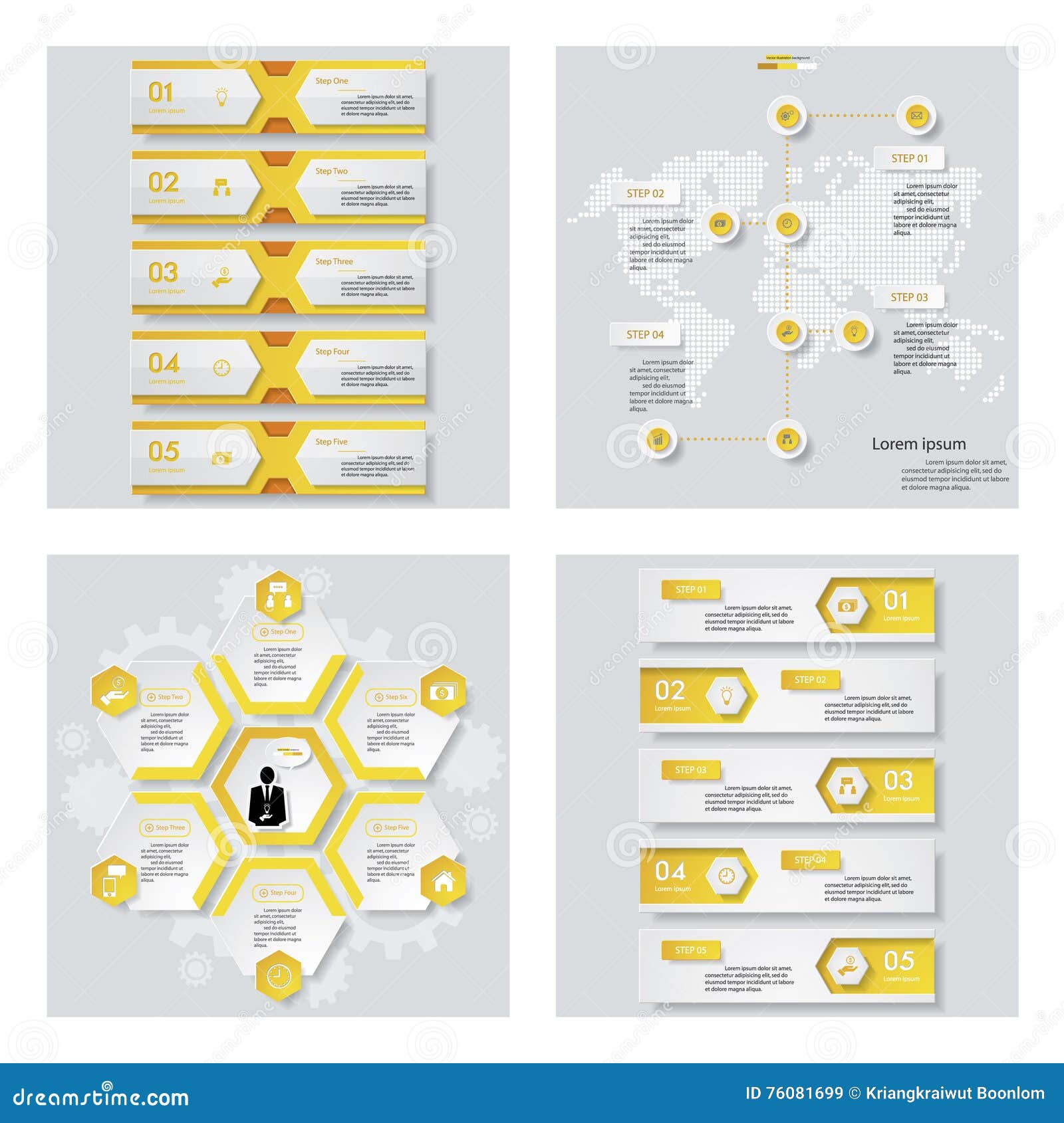 Collection of 4 Yellow Color Template/graphic or Website Layout. Vector ...