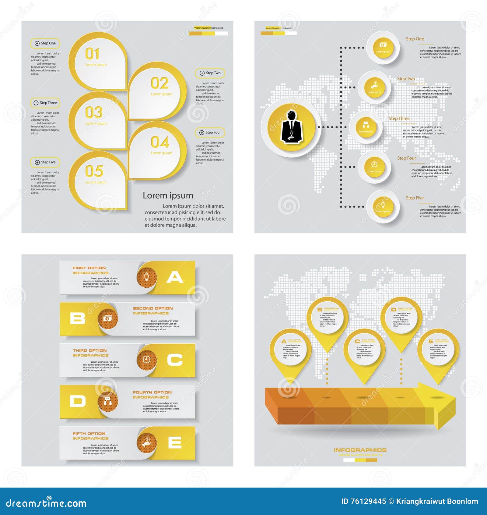 Collection of 4 Yellow Color Template/graphic or Website Layout. Vector ...