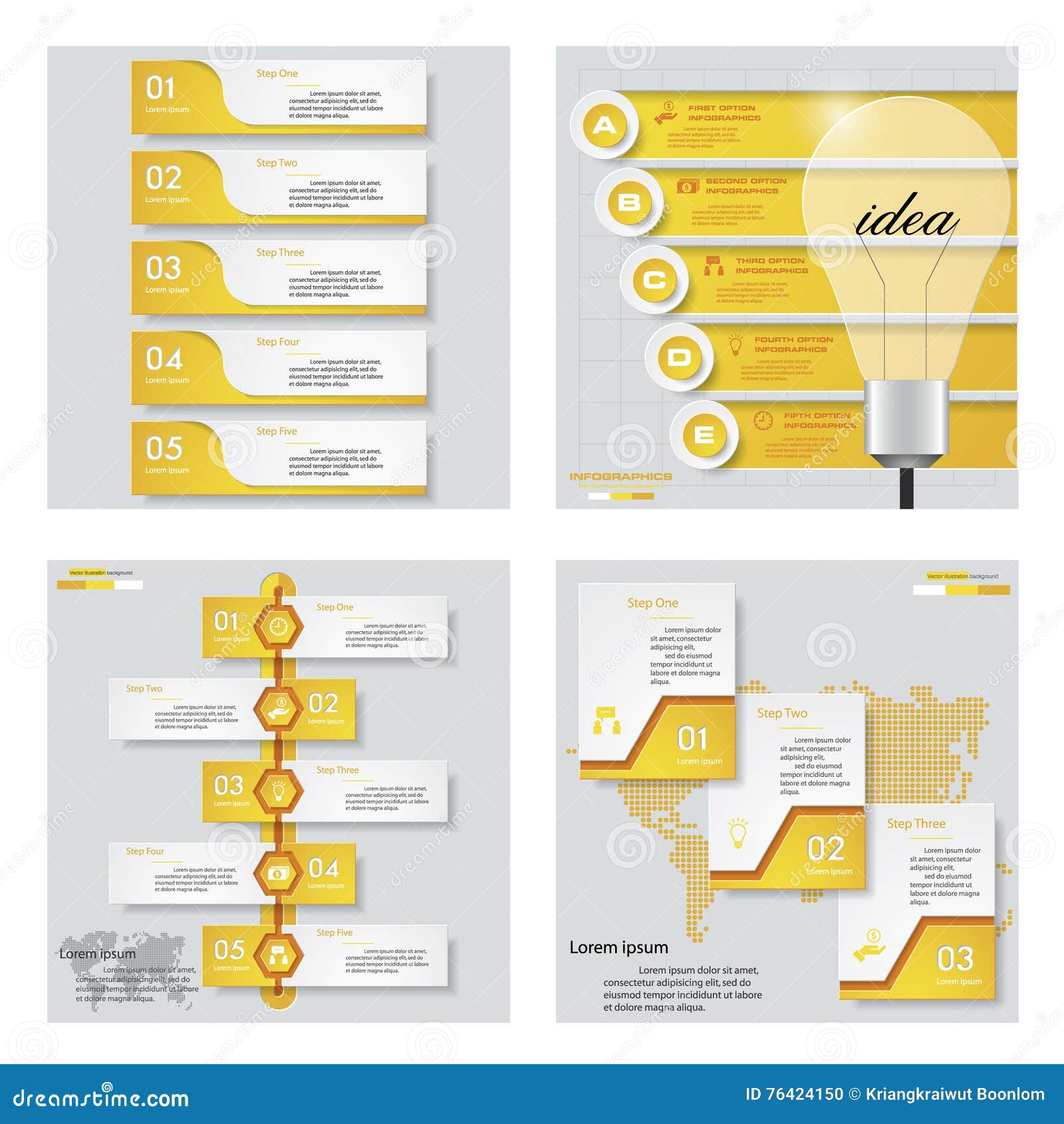 Collection of 4 Yellow Color Template/graphic or Website Layout. Vector ...