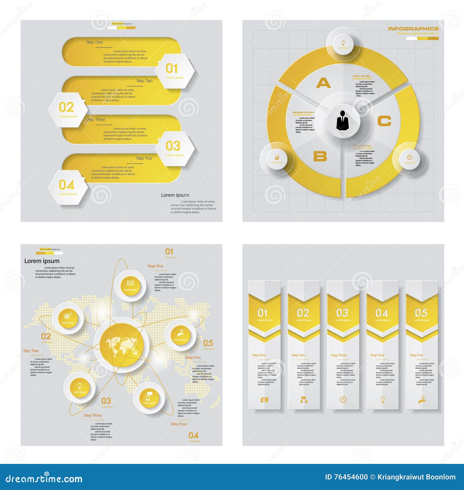 Collection of 4 Yellow Color Template/graphic or Website Layout. Vector ...