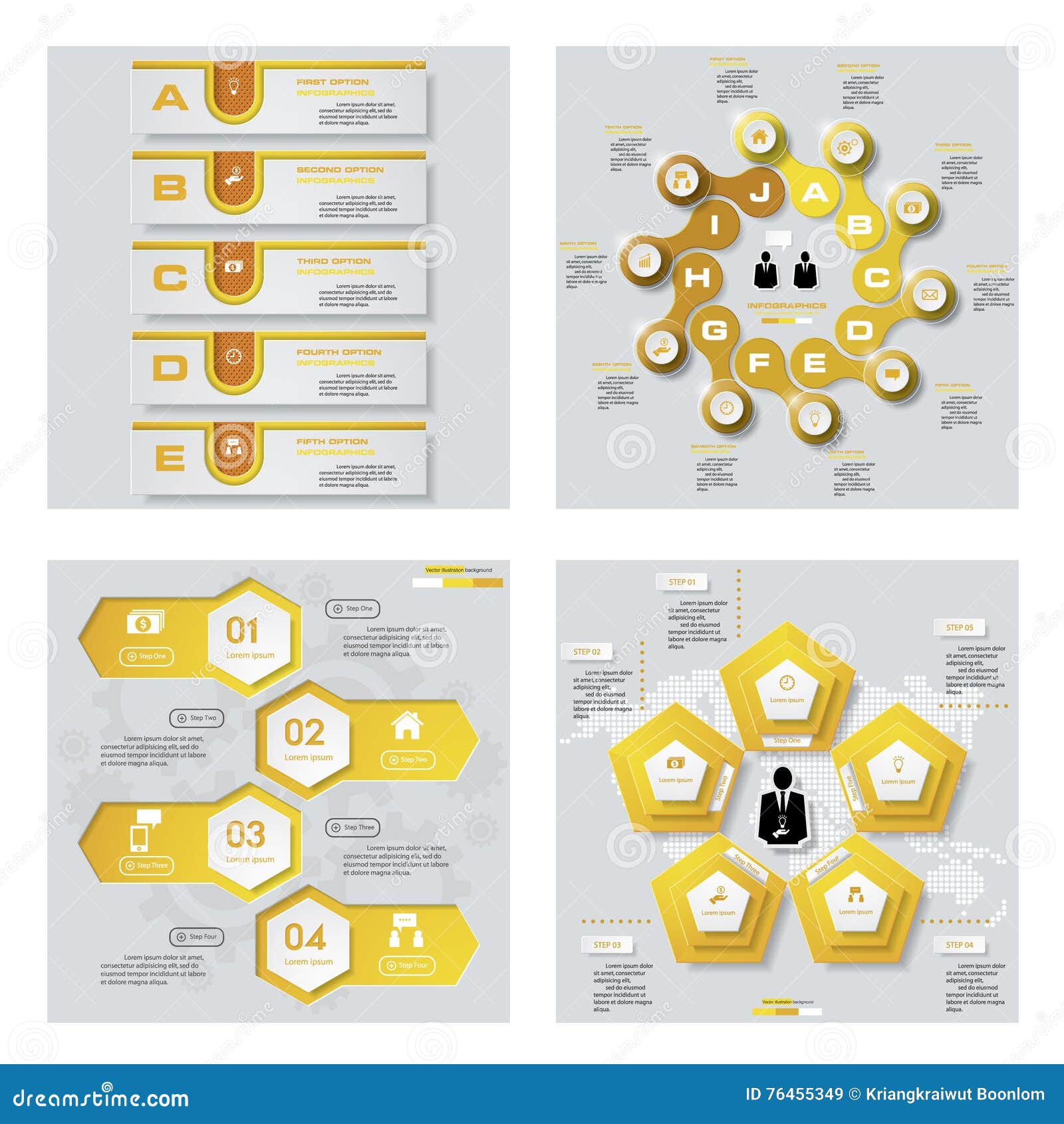 Collection of 4 Yellow Color Template/graphic or Website Layout. Vector ...