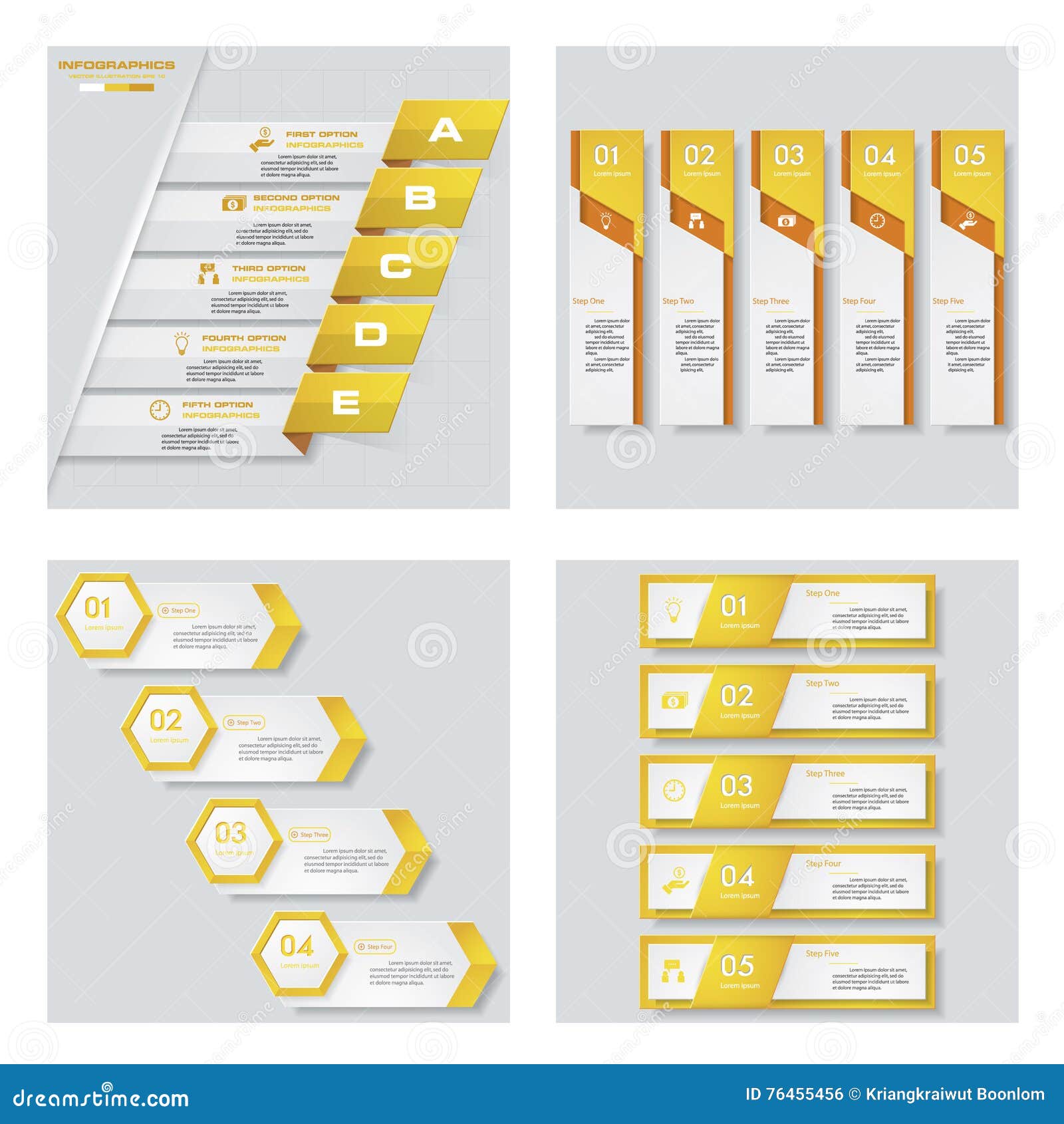 Collection of 4 Yellow Color Template/graphic or Website Layout. Vector ...