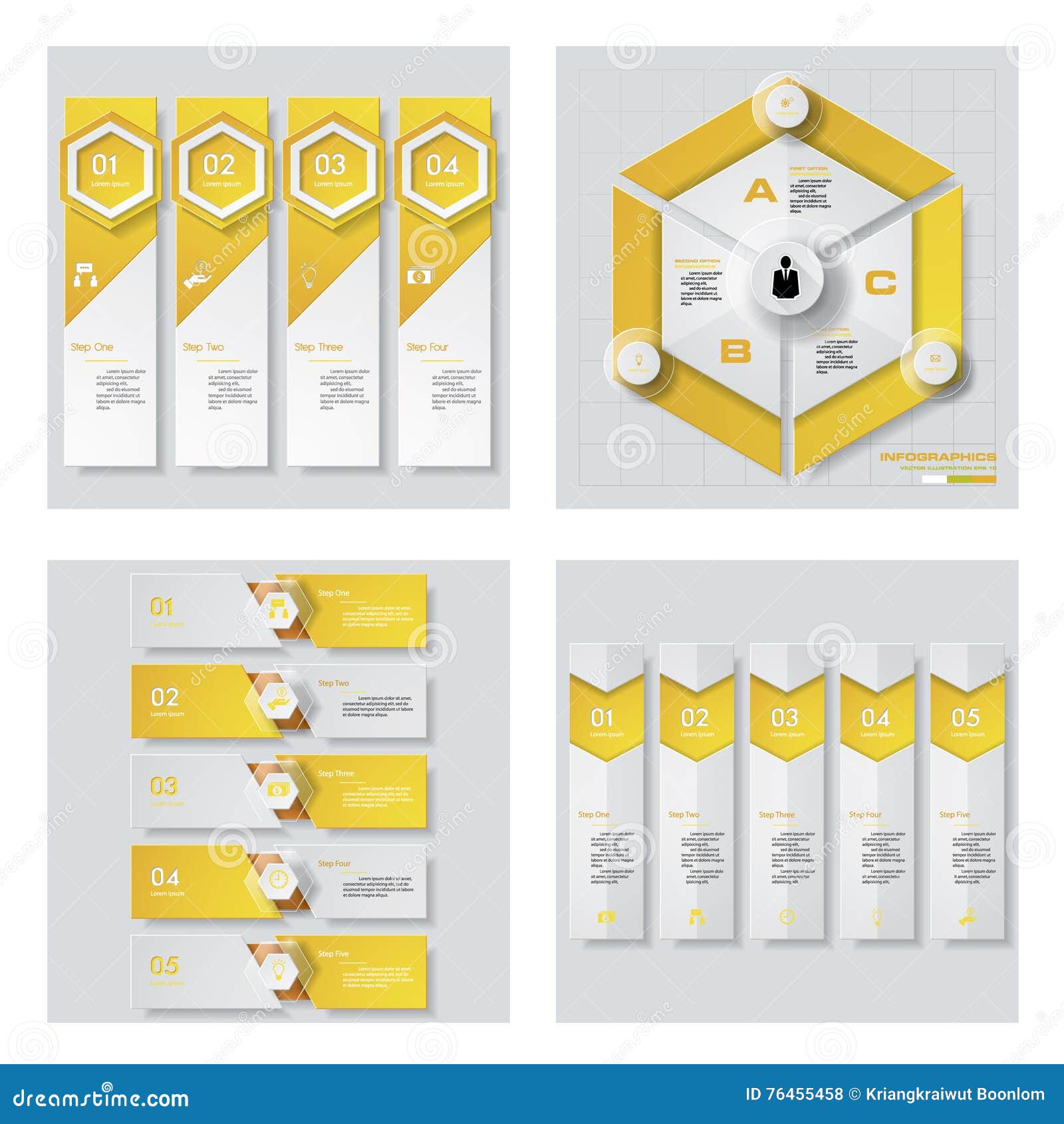 Collection of 4 Yellow Color Template/graphic or Website Layout. Vector ...