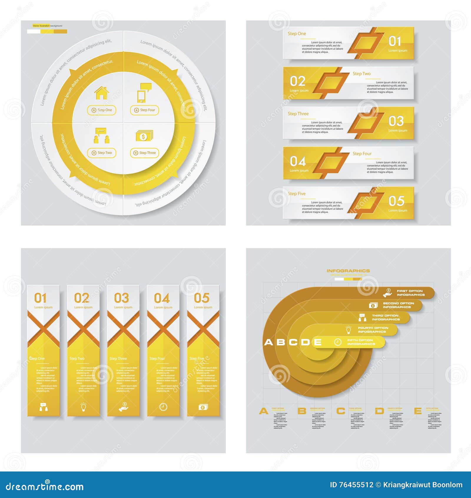Collection of 4 Yellow Color Template/graphic or Website Layout. Vector ...