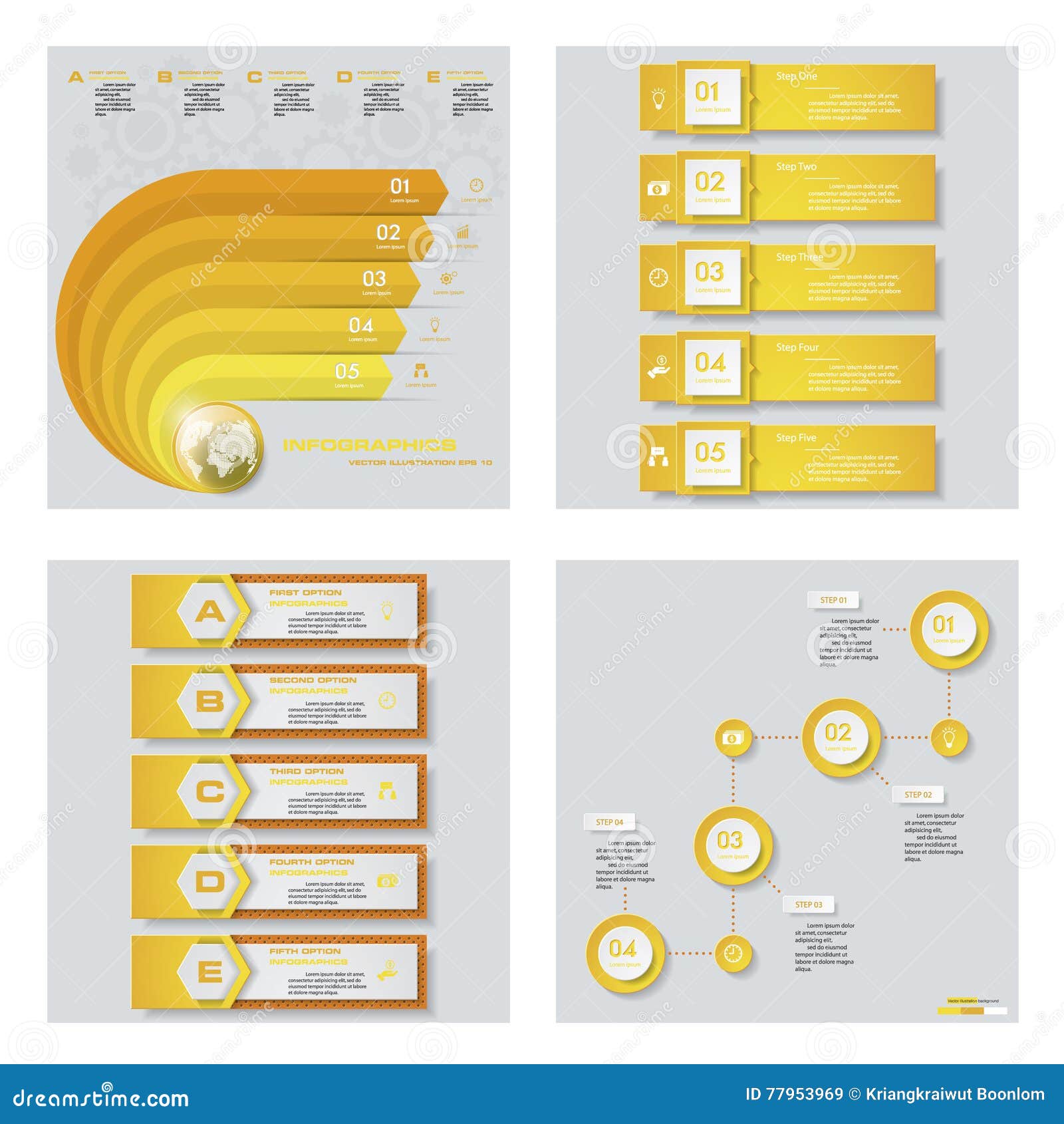 Collection of 4 Yellow Color Template/graphic or Website Layout. Vector ...