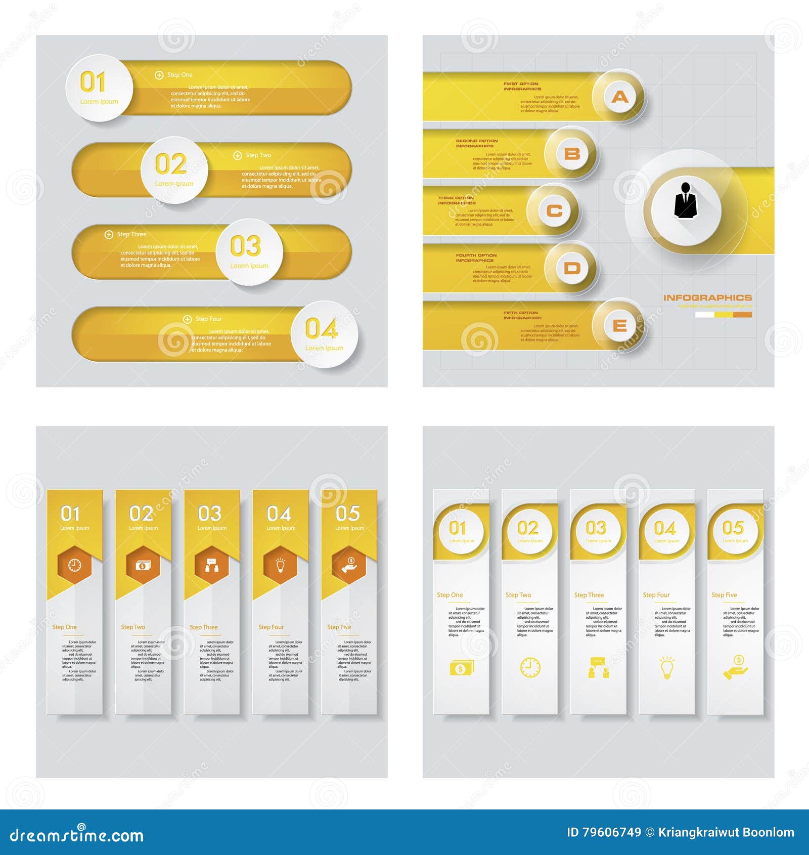 Collection of 4 Yellow Color Template/graphic or Website Layout. Vector ...