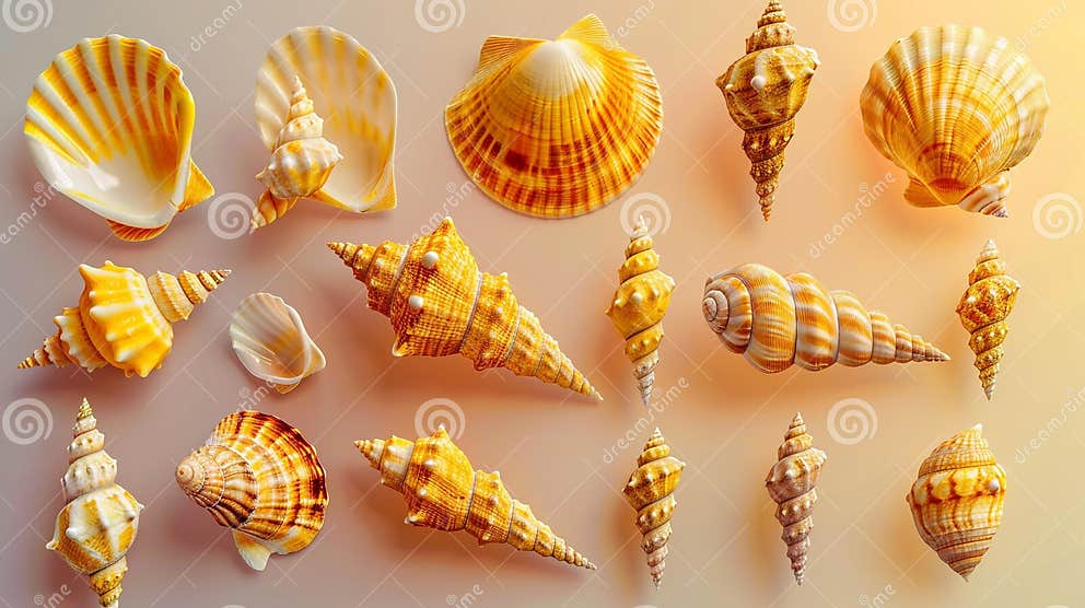 A Collection of Yellow and Orange Sea Shells Arranged on a Gradient ...