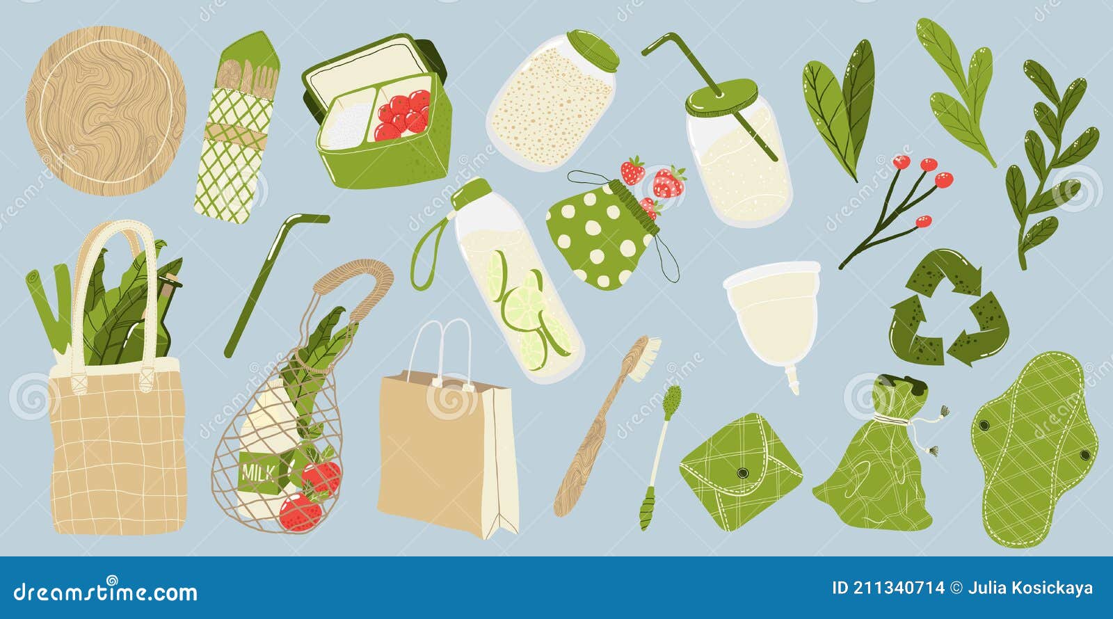 Collection Of Zero Waste Durable And Reusable Objects Or Products. Eco ...