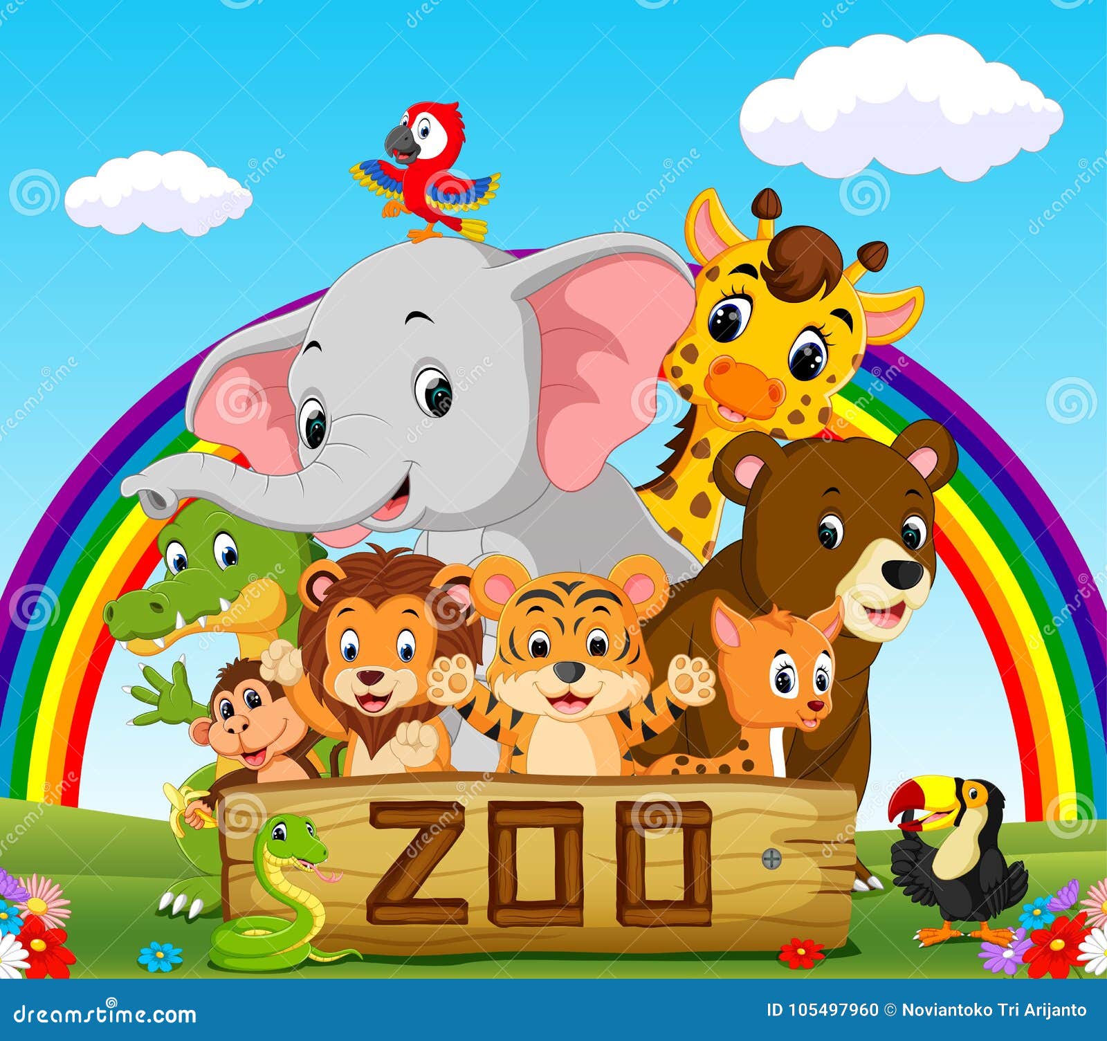 Collection of Zoo Animals with Guide Stock Vector - Illustration of ...