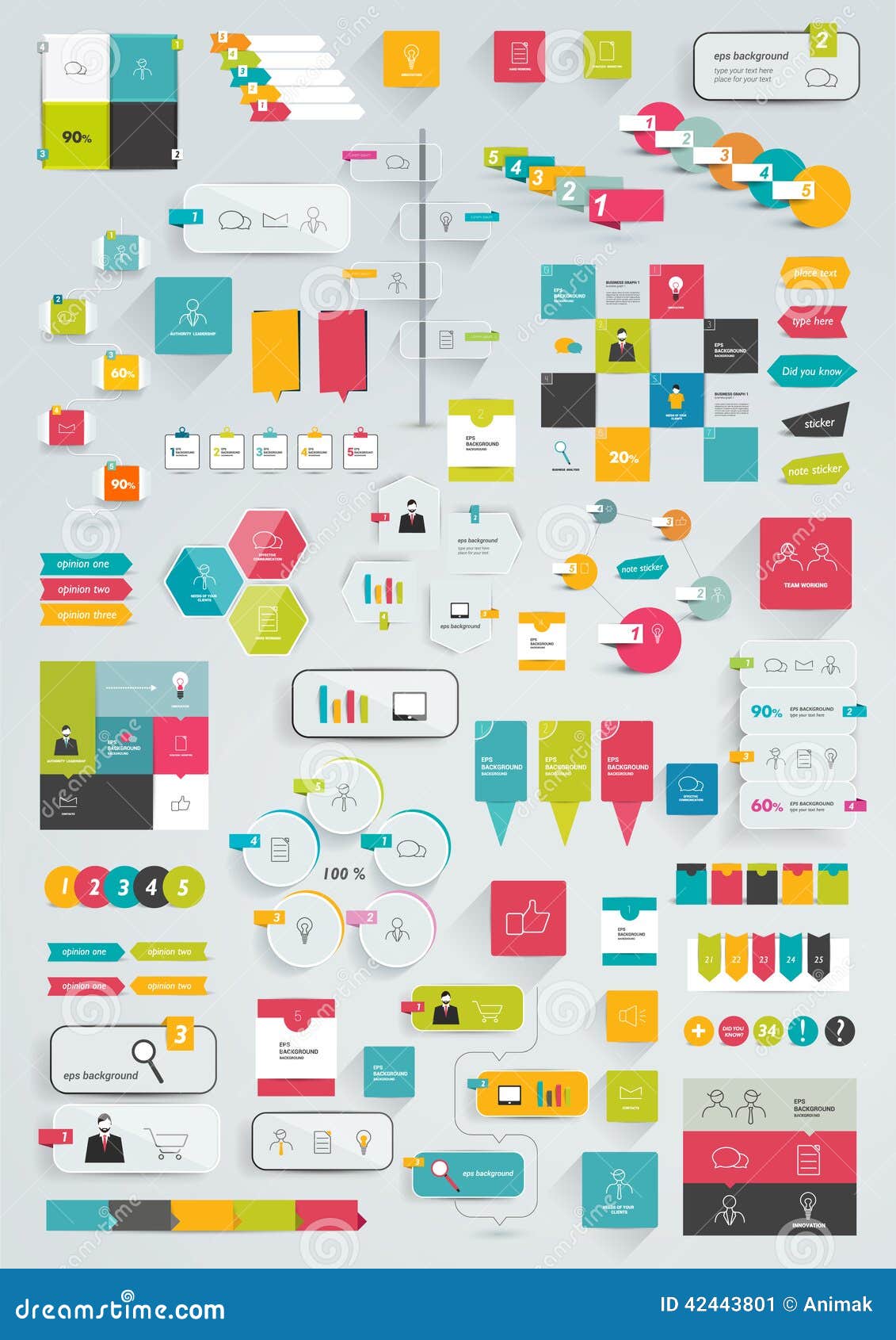 Set Of Infographics Flat Design Elements. Various Color Schemes, Boxes ...