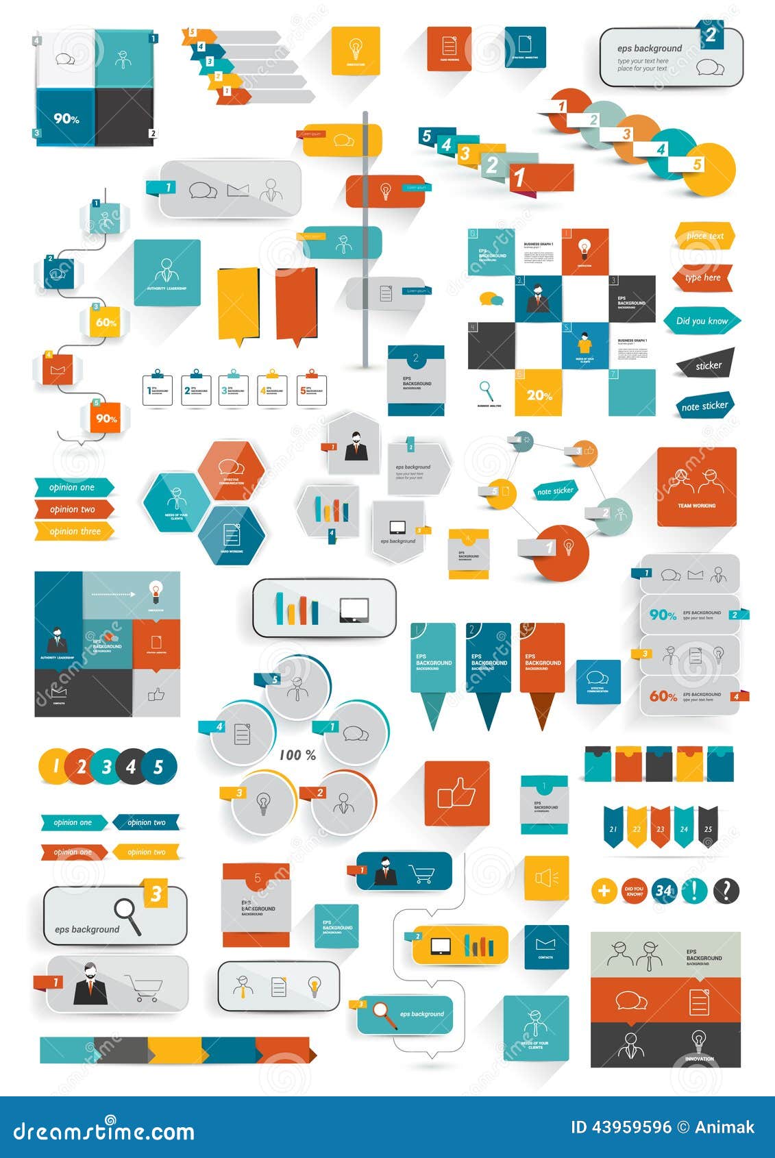 Set Of Infographics Flat Design Elements. Various Color Schemes, Boxes ...