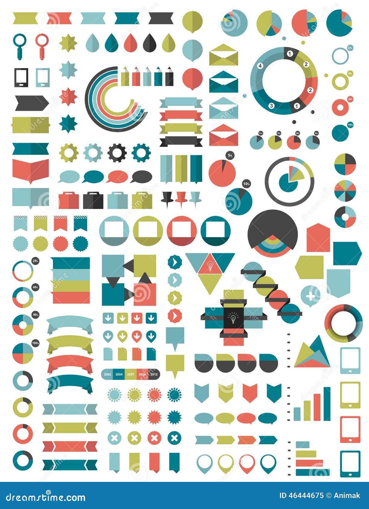 Set Of Infographics Flat Design Elements. Various Color Schemes, Boxes ...