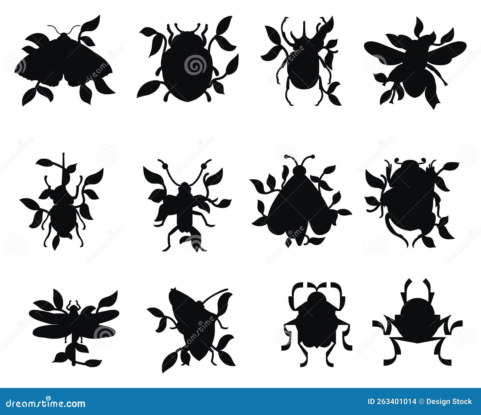 Collections of Insects Different Poses Flat Isolated Vector Silhouette ...