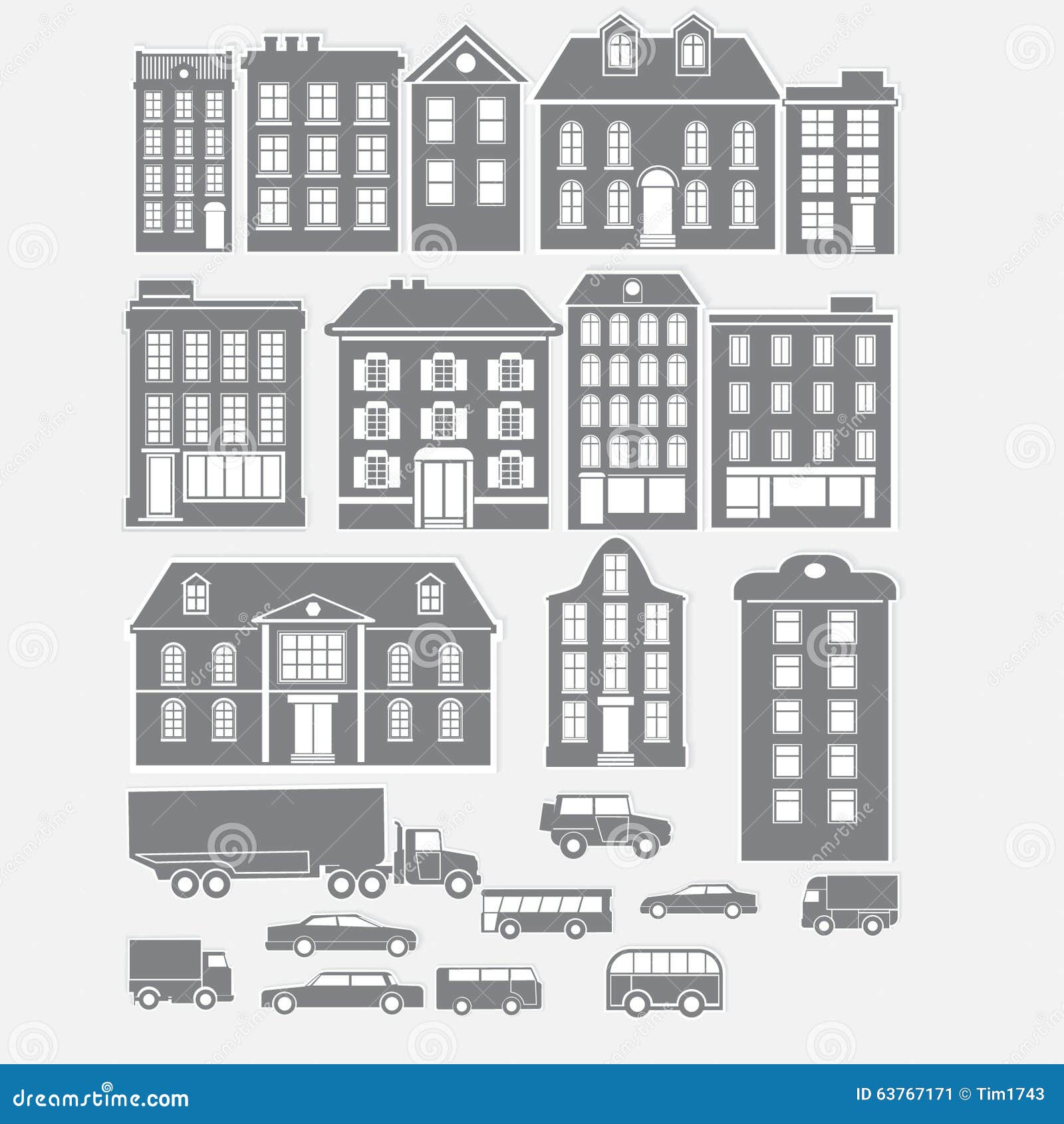 Collections of Old Type Gray City Buildings Stock Illustration ...