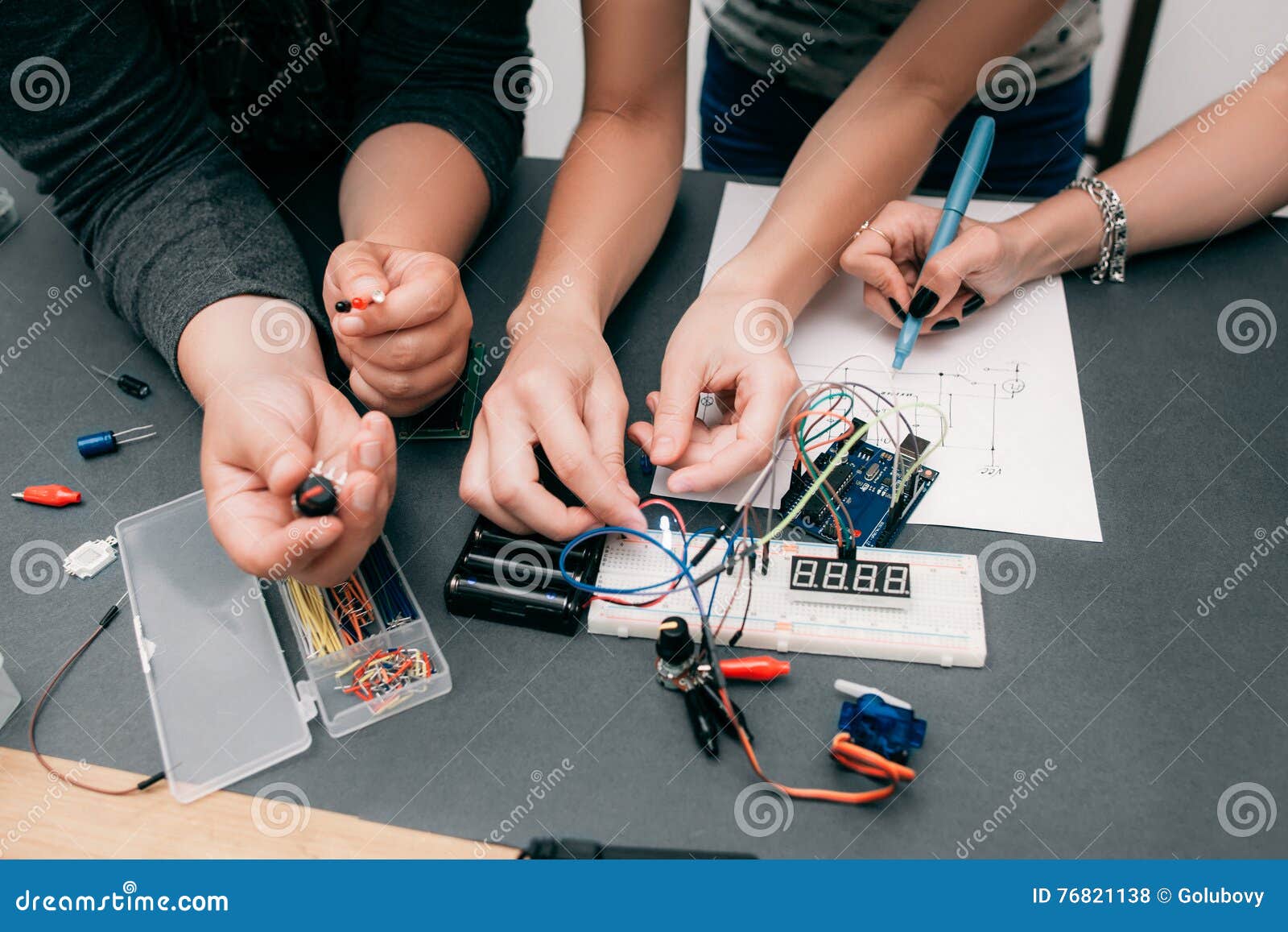 Collective Electronics Development with Scheme Stock Photo - Image of ...