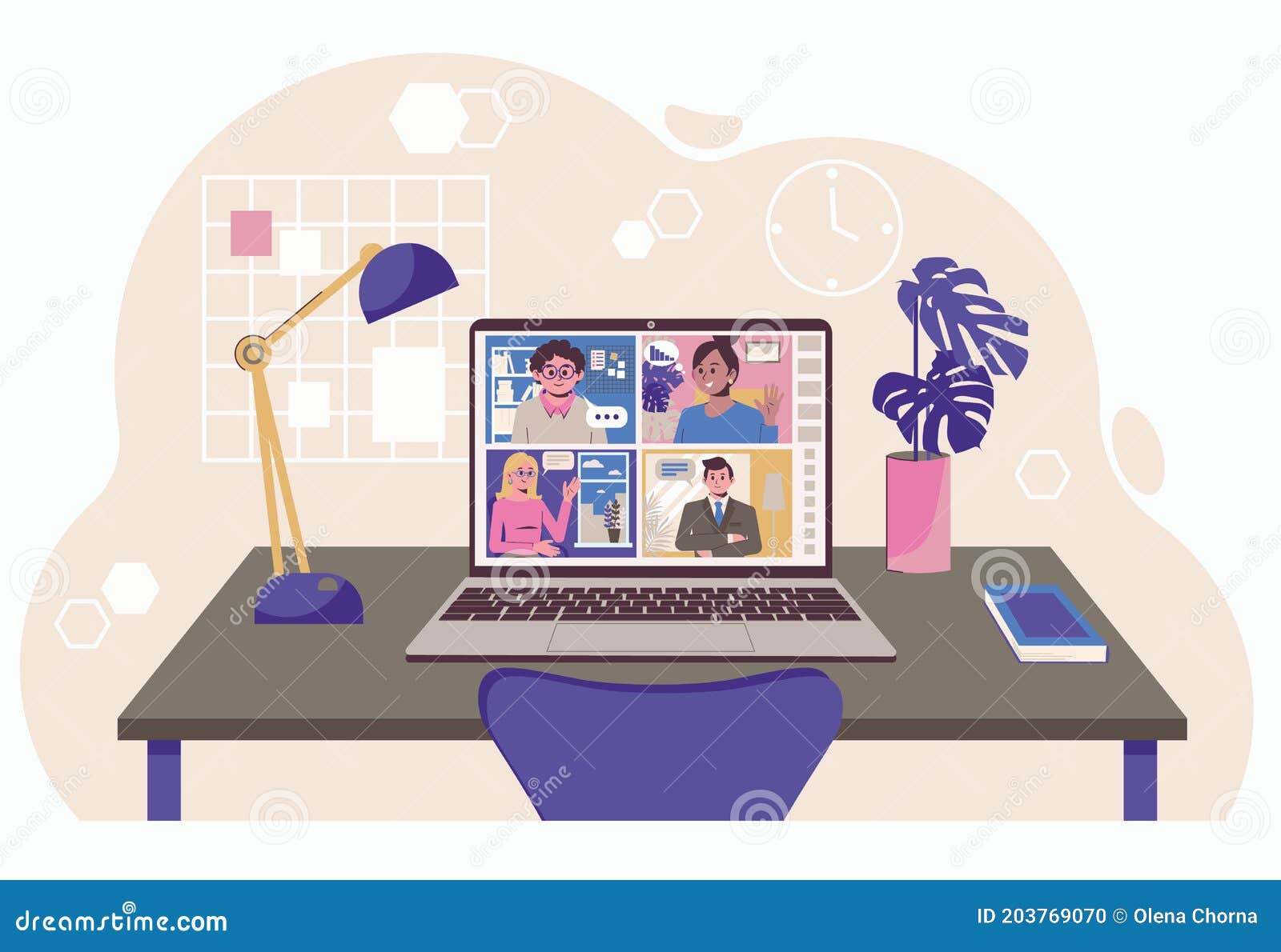 Collective Virtual Meeting and Group Video Conference. People on ...